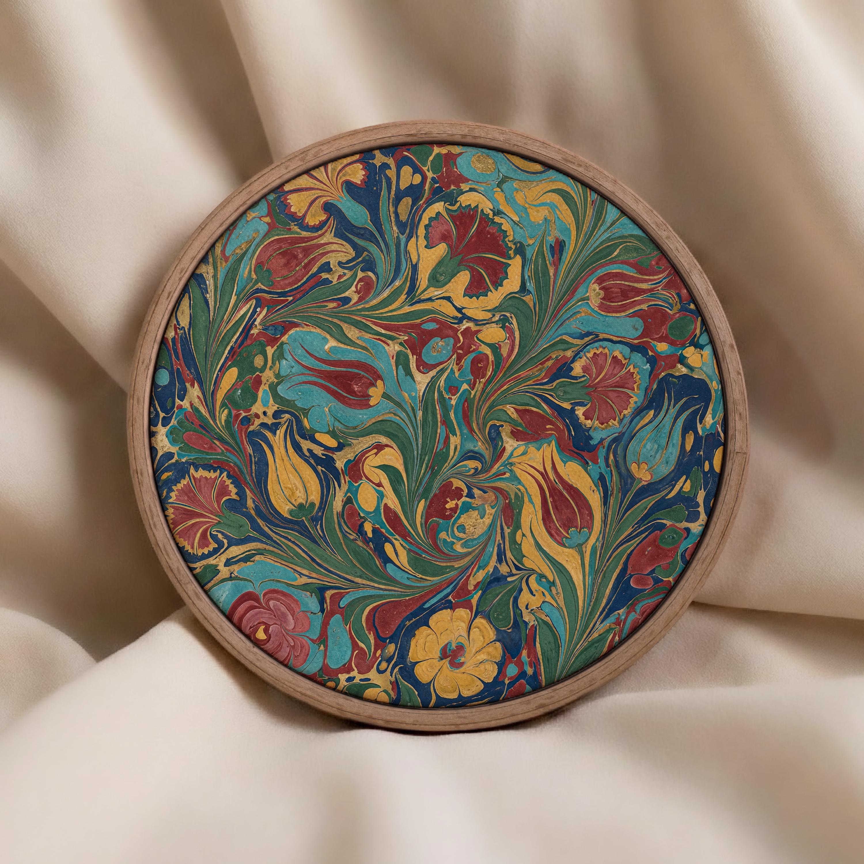 Ebru Tulip Wall Art · Ottoman Marbled Floral Painting · Jewel Tone Maximalist Decor
