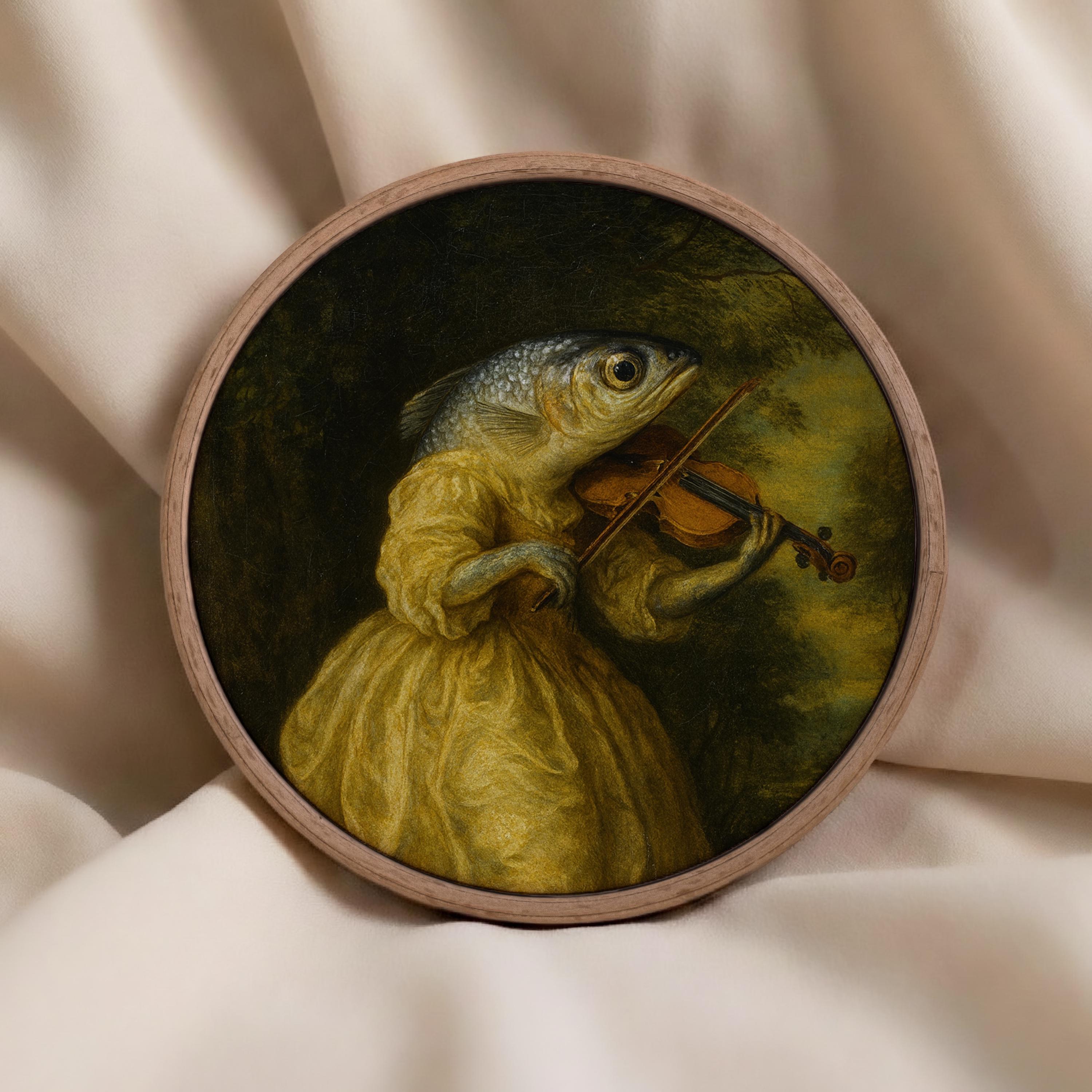 Whimsical Fish Lady Violin Art Print, Vintage Animal Portrait, Dark Academia Wall Decor Whimsical Fish Lady Violin Art Print, Vintage Animal Portrait, Dark Academia Wall Decor