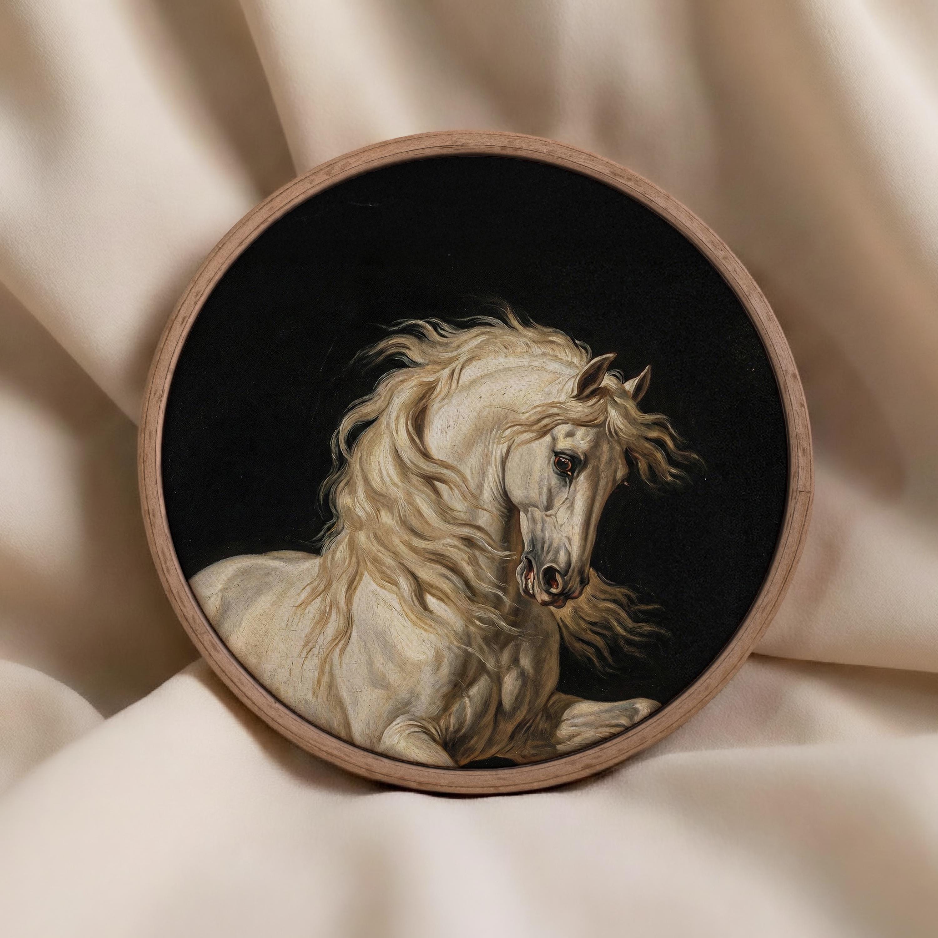 White Horse Portrait Art Print, Moody Baroque Equestrian Wall Decor, Vintage Classical Horse Painting White Horse Portrait Art Print, Moody Baroque Equestrian Wall Decor, Vintage Classical Horse Painting