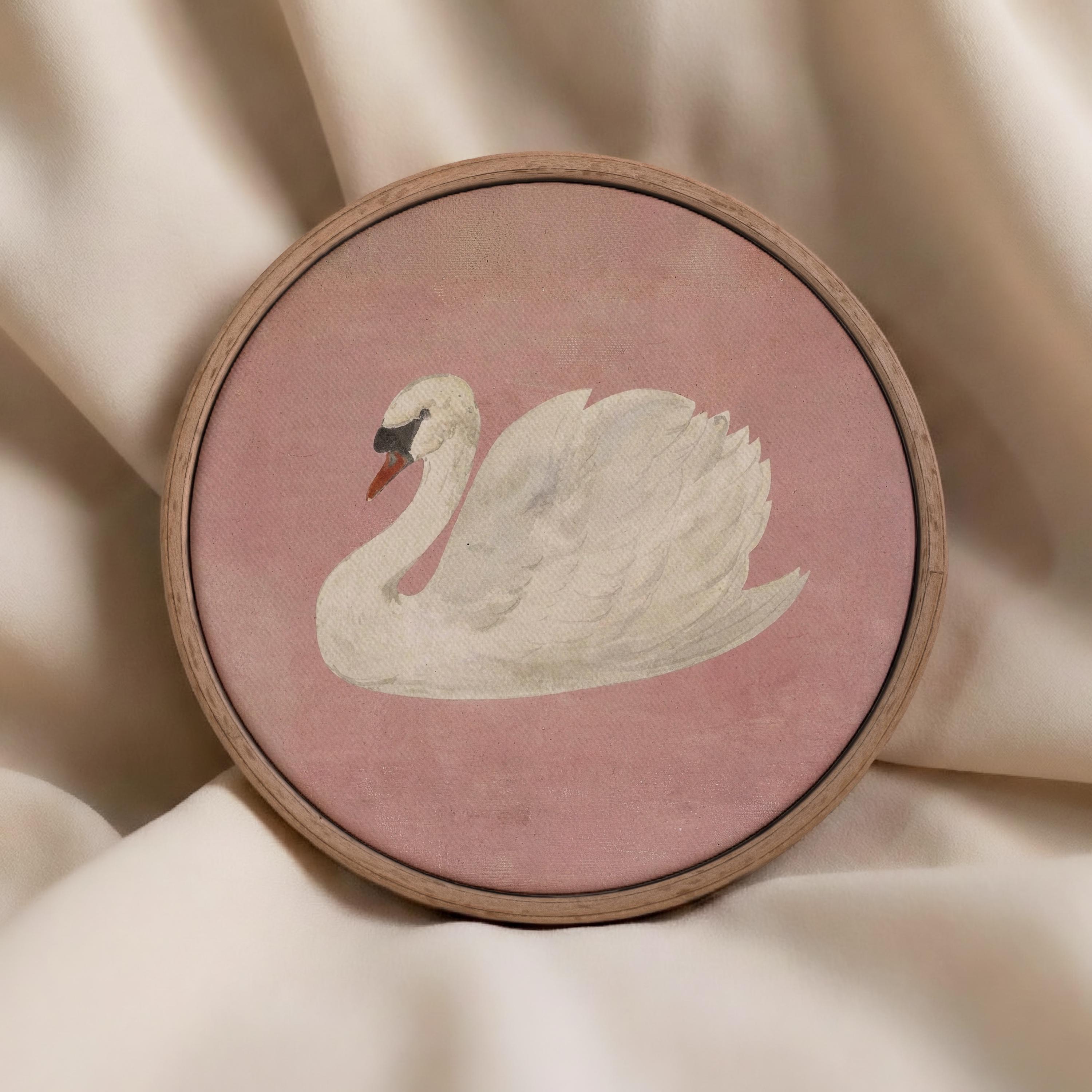 Vintage Swan Painting Framed Canvas Neutral Pink Moody Cottagecore Art Vintage Swan Painting Framed Canvas Neutral Pink Moody Cottagecore Art
