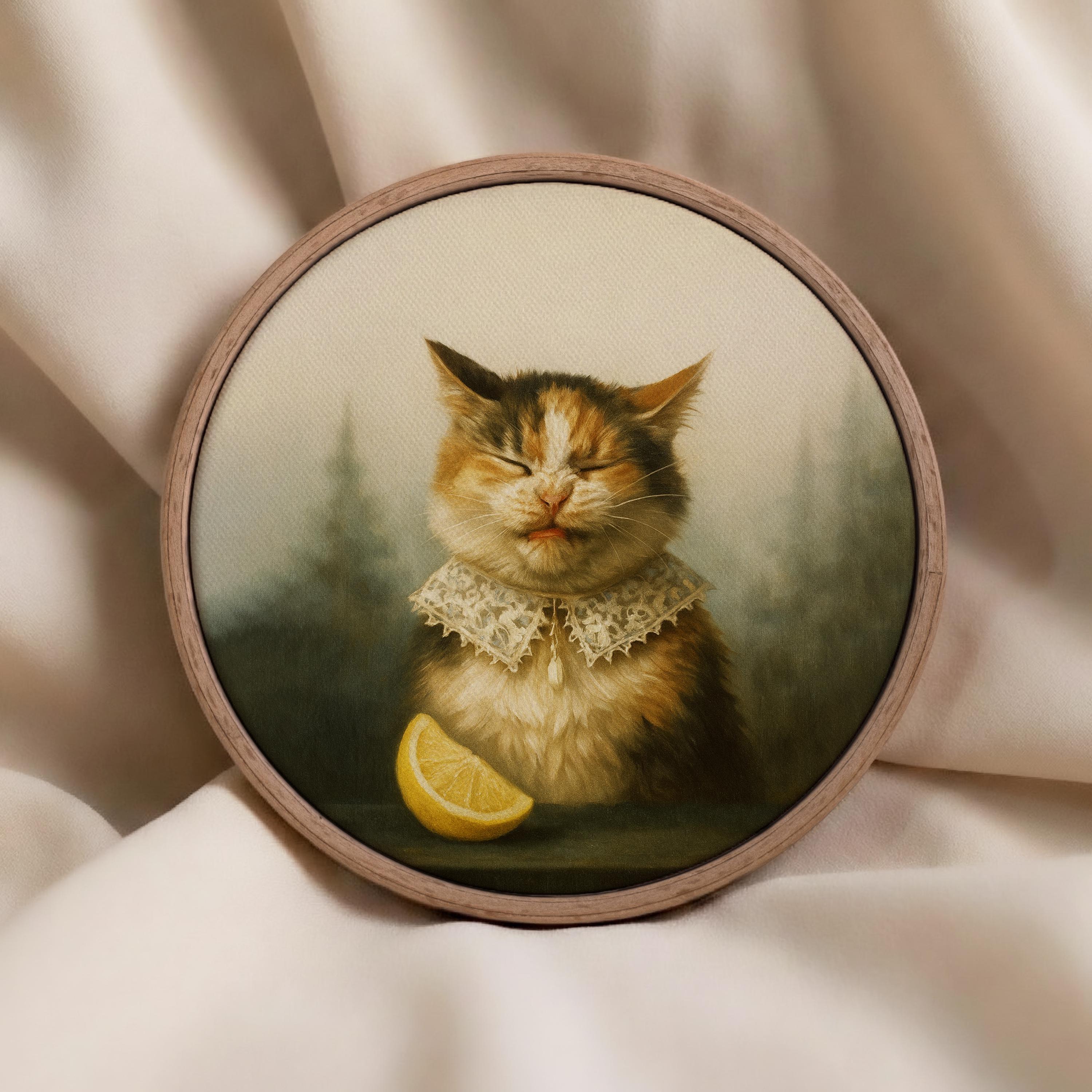 Cat Wall Art, Funny Animal Portrait Canvas Print, Quirky Vintage Style Decor, Cottagecore Eclectic Home Art