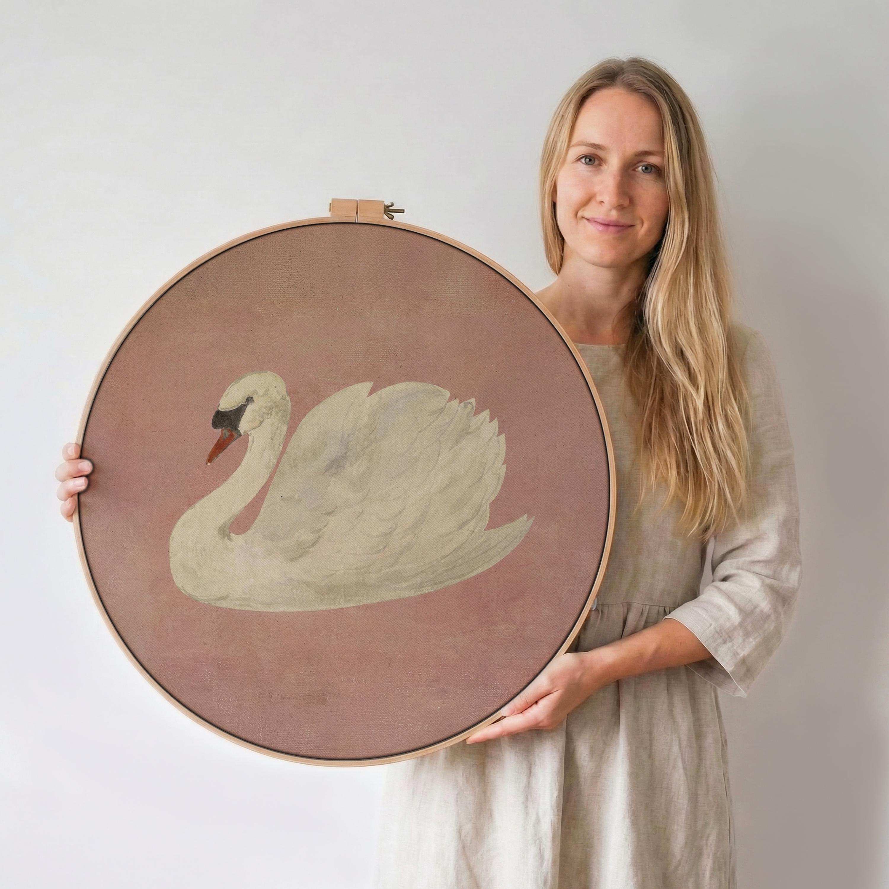 Large Round Framed Swan Canvas Print, Cottagecore Farmhouse Decor, Nursery Art Large Round Framed Swan Canvas Print, Cottagecore Farmhouse Decor, Nursery Art