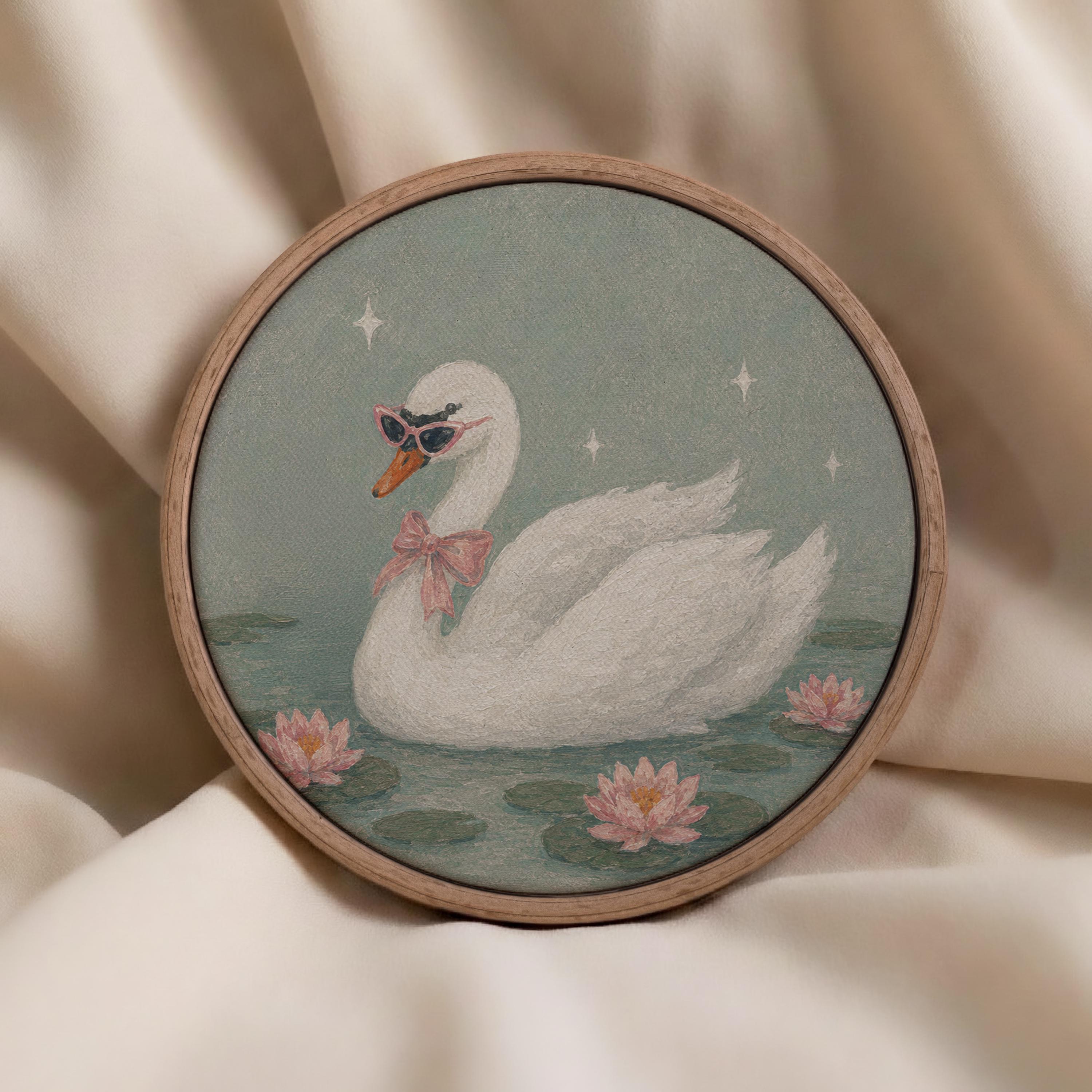 Swan with Sunglasses Round Canvas Wall Art, Funny Swan Print, Quirky Framed Canvas Decor, Whimsical Lake Animal Art Swan with Sunglasses Round Canvas Wall Art, Funny Swan Print, Quirky Framed Canvas Decor, Whimsical Lake Animal Art
