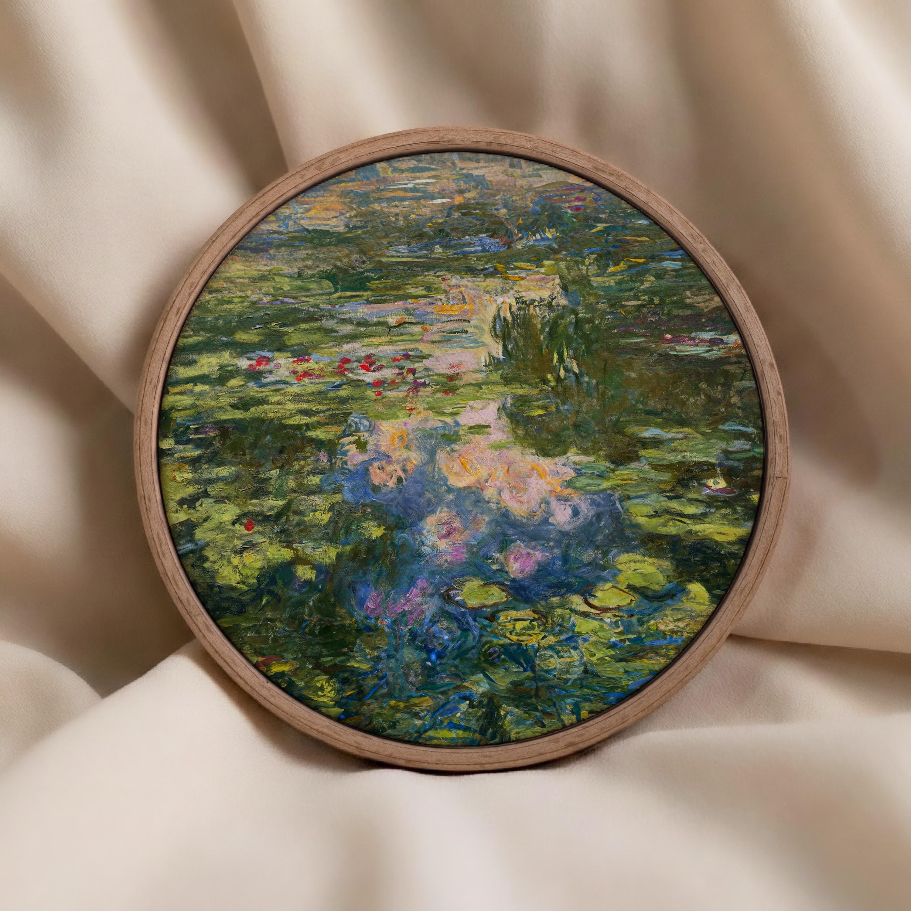 Water Lilies Pond Painting Print - Vintage Claude Monet Water Lilies Print, Floral Vintage Art Print on Round Canvas Water Lilies Pond Painting Print - Vintage Claude Monet Water Lilies Print, Floral Vintage Art Print on Round Canvas