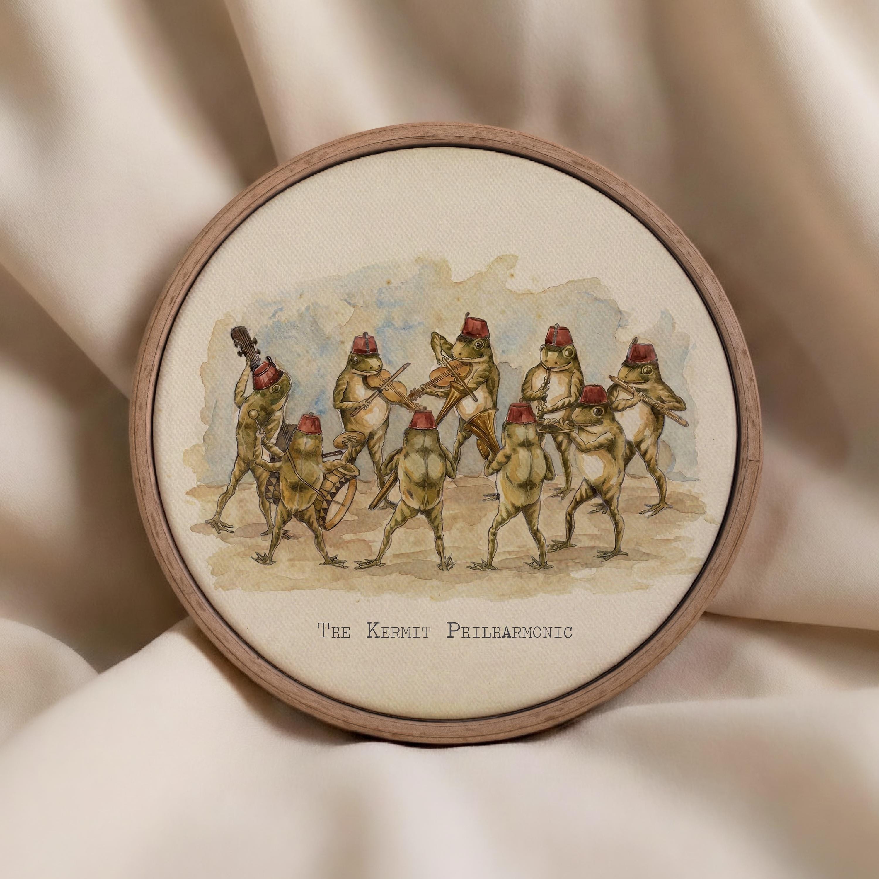 Whimsical Frog Orchestra Art Print, Vintage Watercolor Animal Illustration Whimsical Frog Orchestra Art Print, Vintage Watercolor Animal Illustration