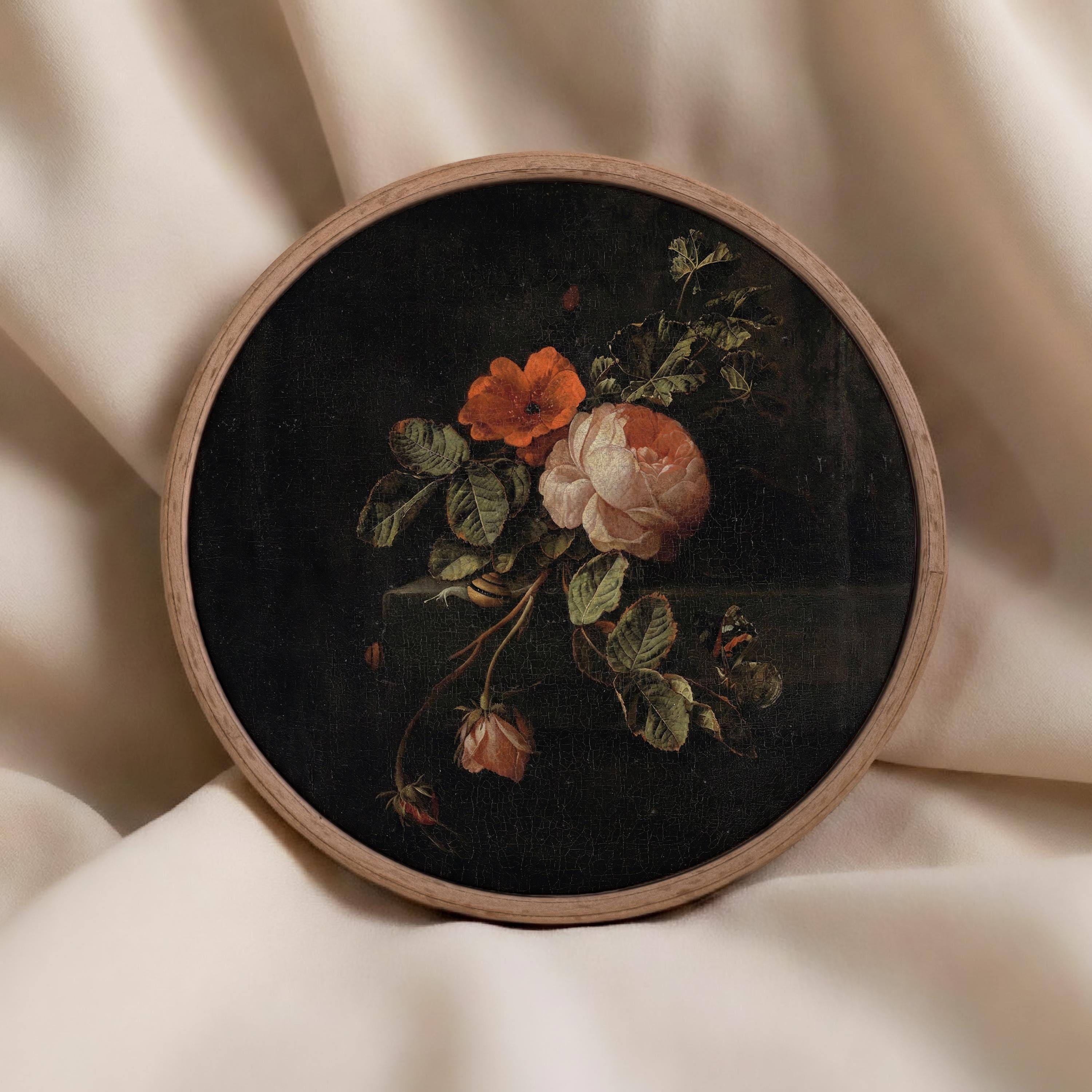 Vintage Rose Still Life, Dark Moody Botanical Decor, Cottagecore Wall Art Vintage Rose Still Life, Dark Moody Botanical Decor, Cottagecore Wall Art