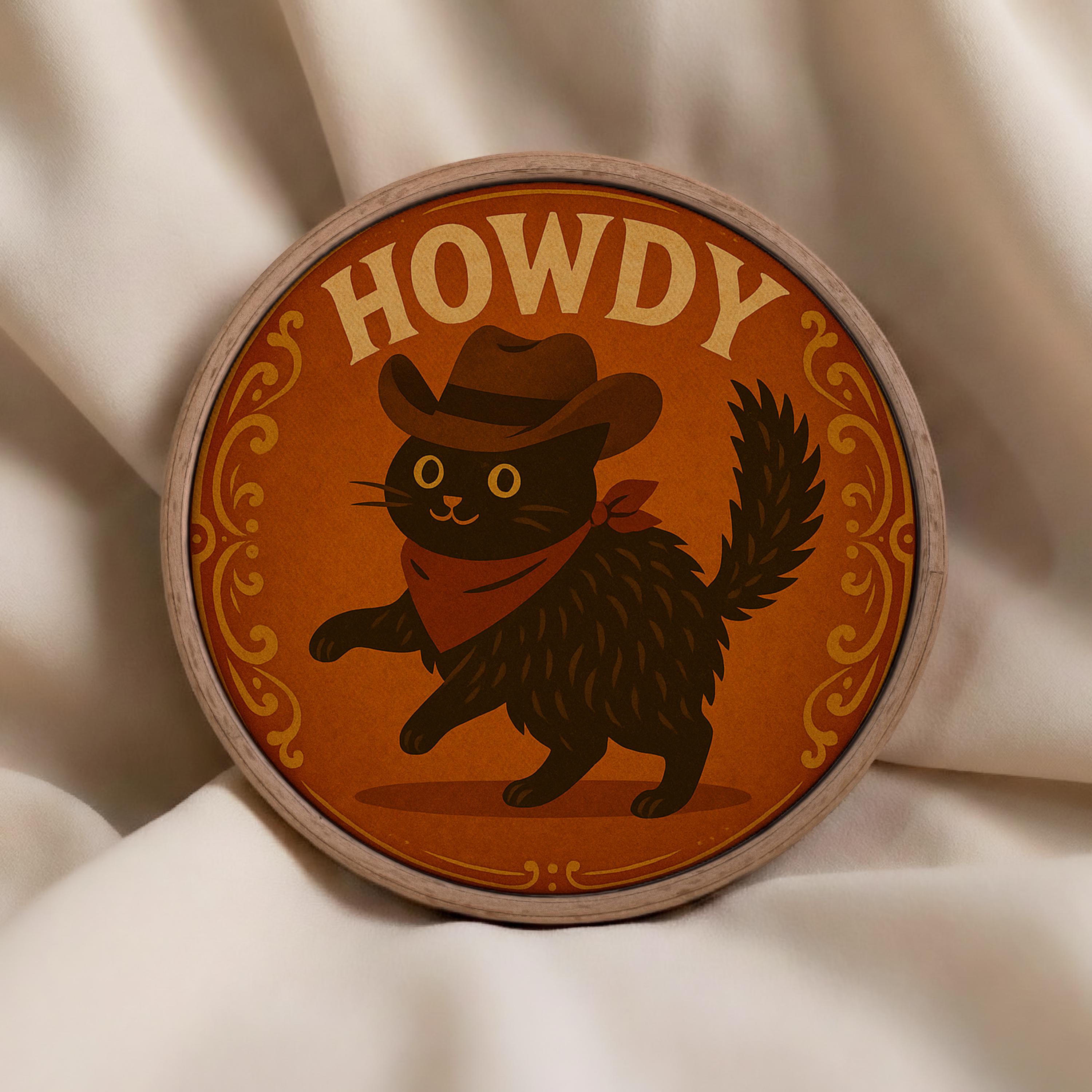 Cowboy Cat Sign | Black Cat Western Decor | Retro Canvas Art
