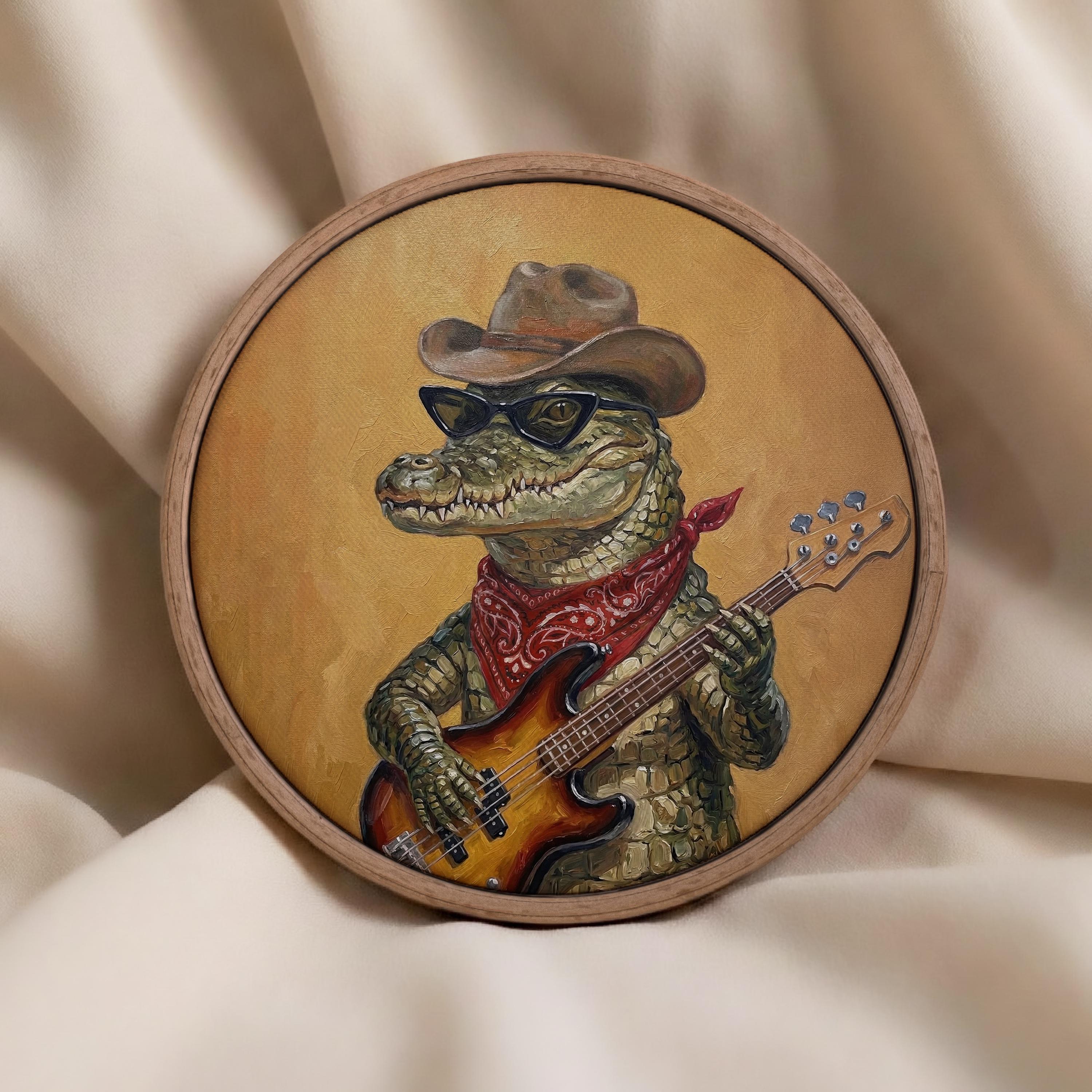 Cowboy Alligator Guitar Art Print: Funny Western Animal Wall Decor Cowboy Alligator Guitar Art Print: Funny Western Animal Wall Decor