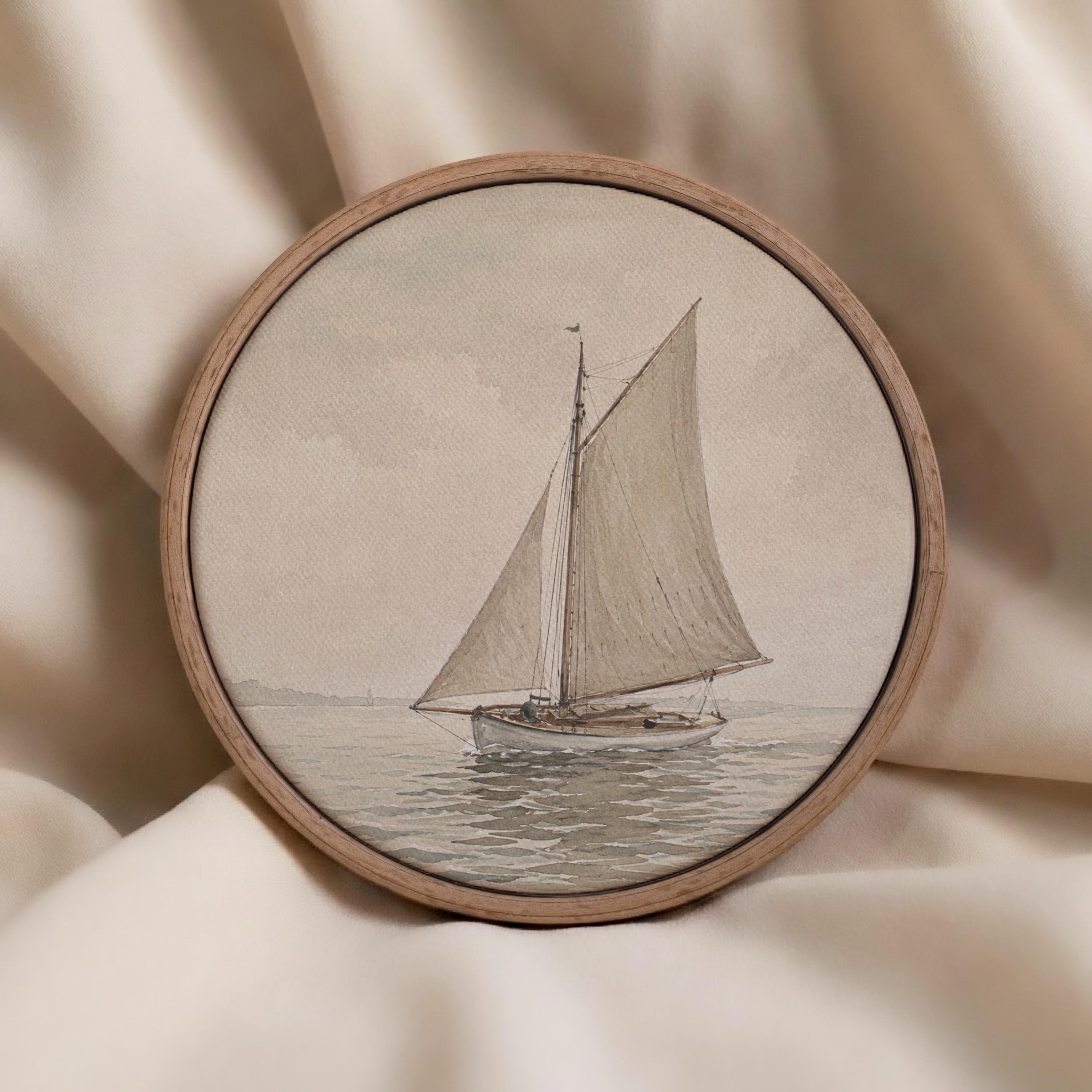 Sailboat Round Canvas Wall Art, Framed Nautical Watercolor Print, Coastal Boat Decor, Minimal Ocean Wall Art, Sailing Gift Sailboat Round Canvas Wall Art, Framed Nautical Watercolor Print, Coastal Boat Decor, Minimal Ocean Wall Art, Sailing Gift