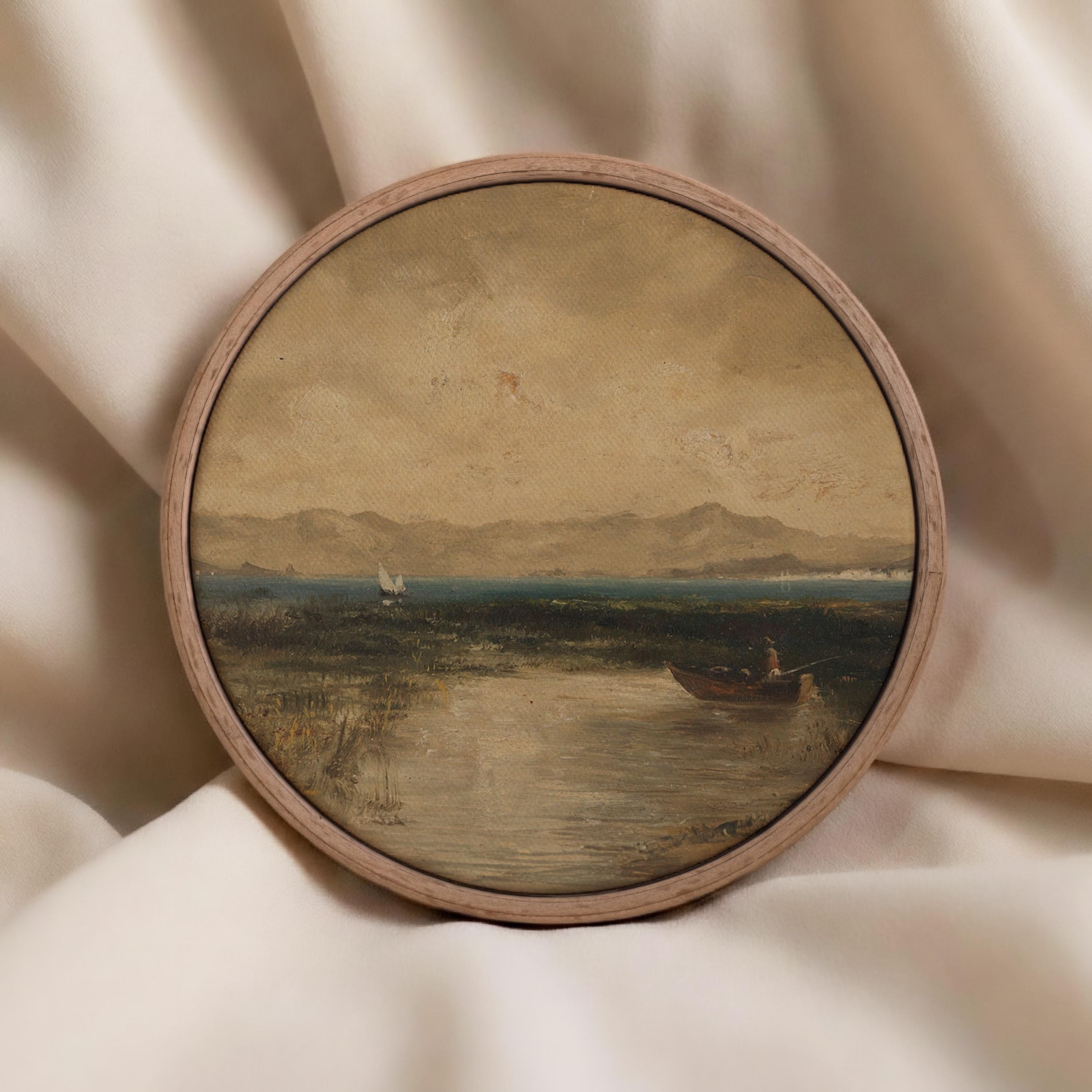 Vintage Landscape Art Print - Serene Lake with Sailboats - Antique Style Countryside Wall Decor