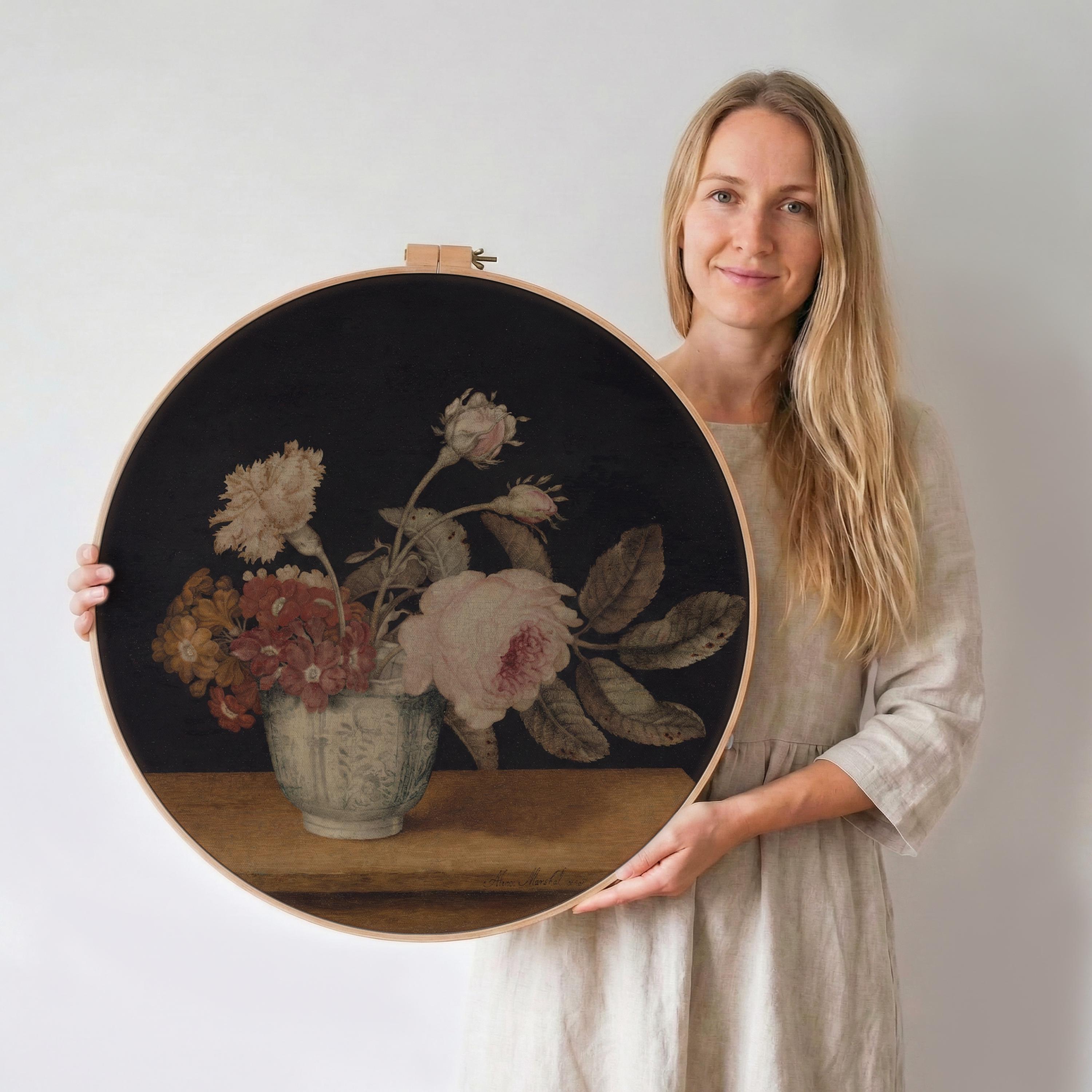 Floral Still Life Vintage Art Print: Large Round Canvas Wall Hanging Floral Still Life Vintage Art Print: Large Round Canvas Wall Hanging