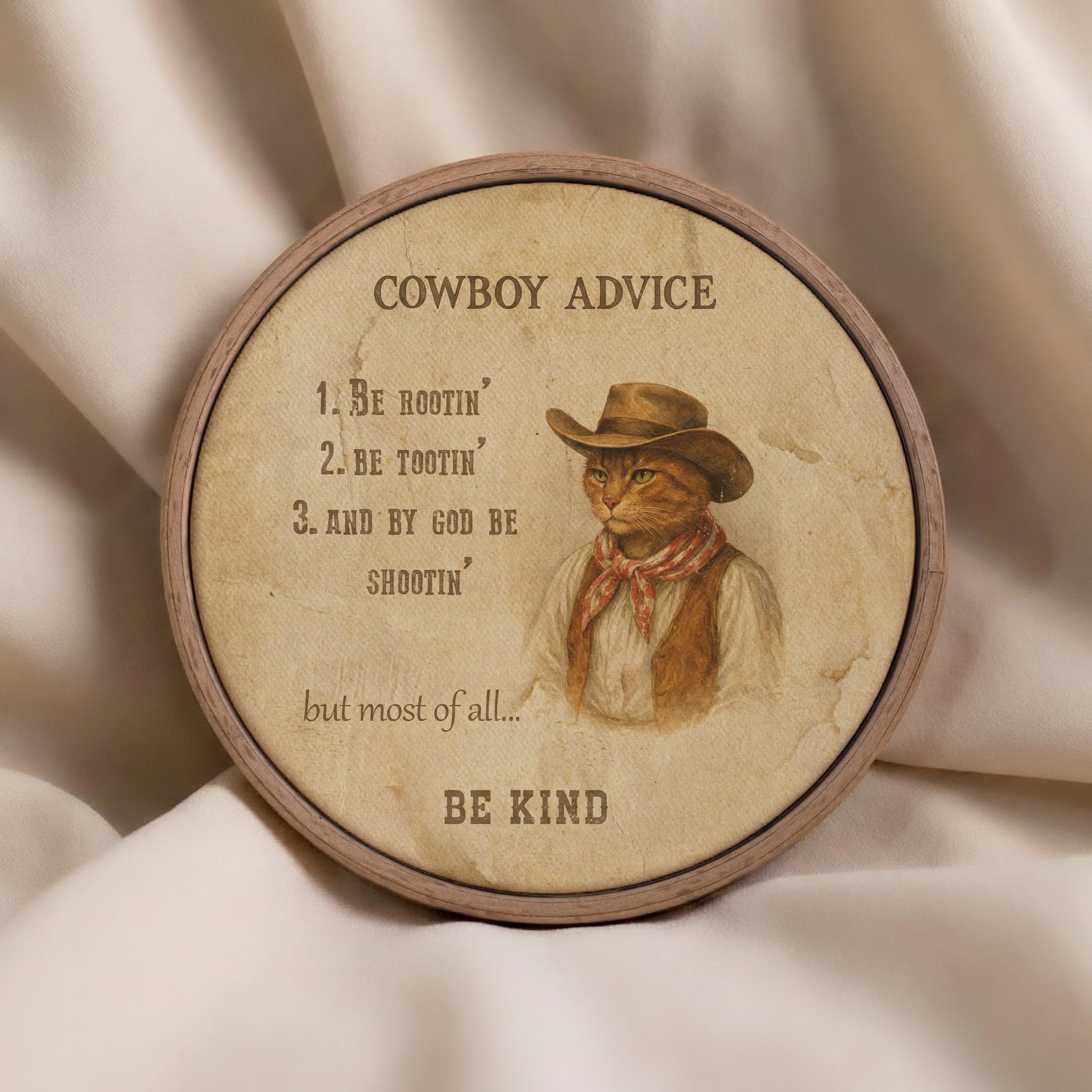 Cowboy Advice Cat Wall Art · Funny Western Cat Sign · Be Kind Quote Decor · Cowboy Cat Gift