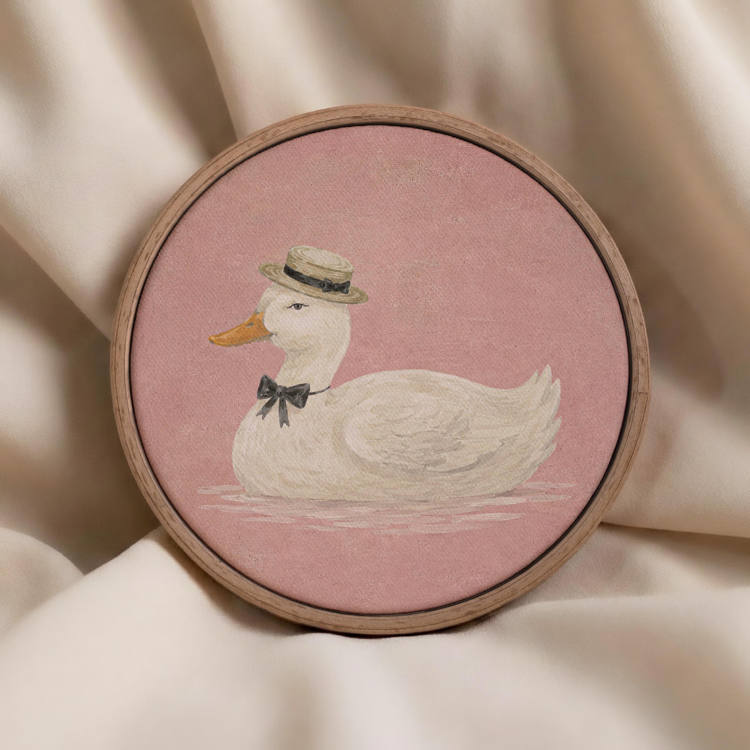 Whimsical Duck Round Canvas Wall Art, Framed Nursery Decor, Vintage Animal Portrait Whimsical Duck Round Canvas Wall Art, Framed Nursery Decor, Vintage Animal Portrait