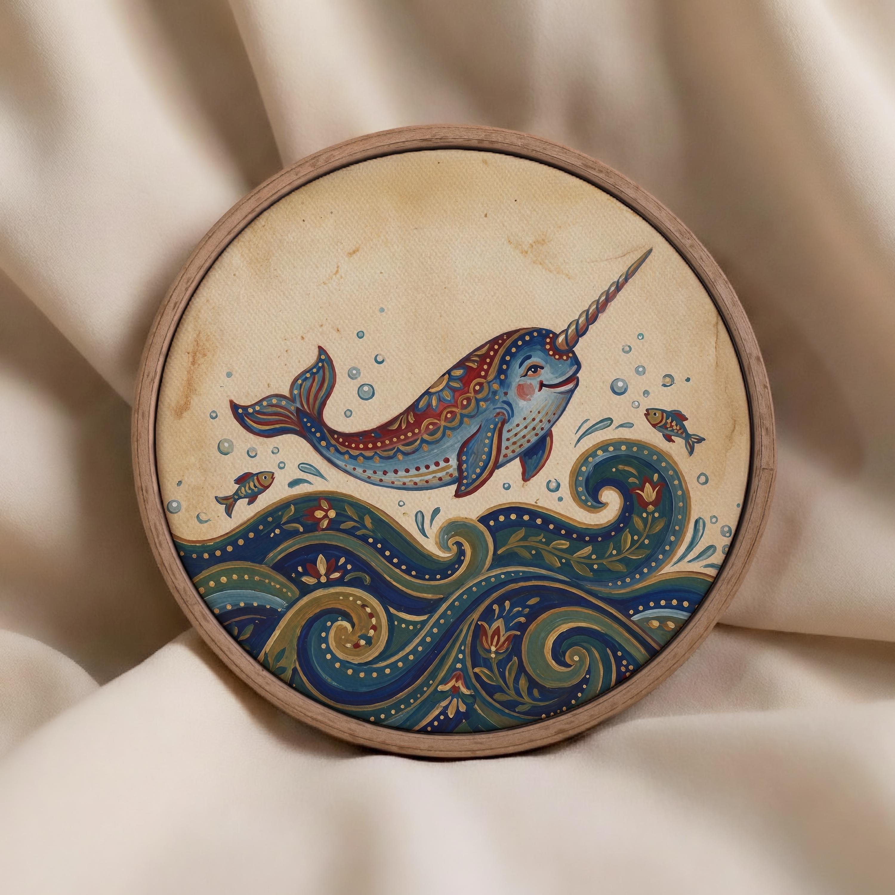 Narwhal Folk Art Wall Art · Whimsical Ocean Painting · Coastal Maximalist Decor · Narwhal Lover Gift Narwhal Folk Art Wall Art · Whimsical Ocean Painting · Coastal Maximalist Decor · Narwhal Lover Gift