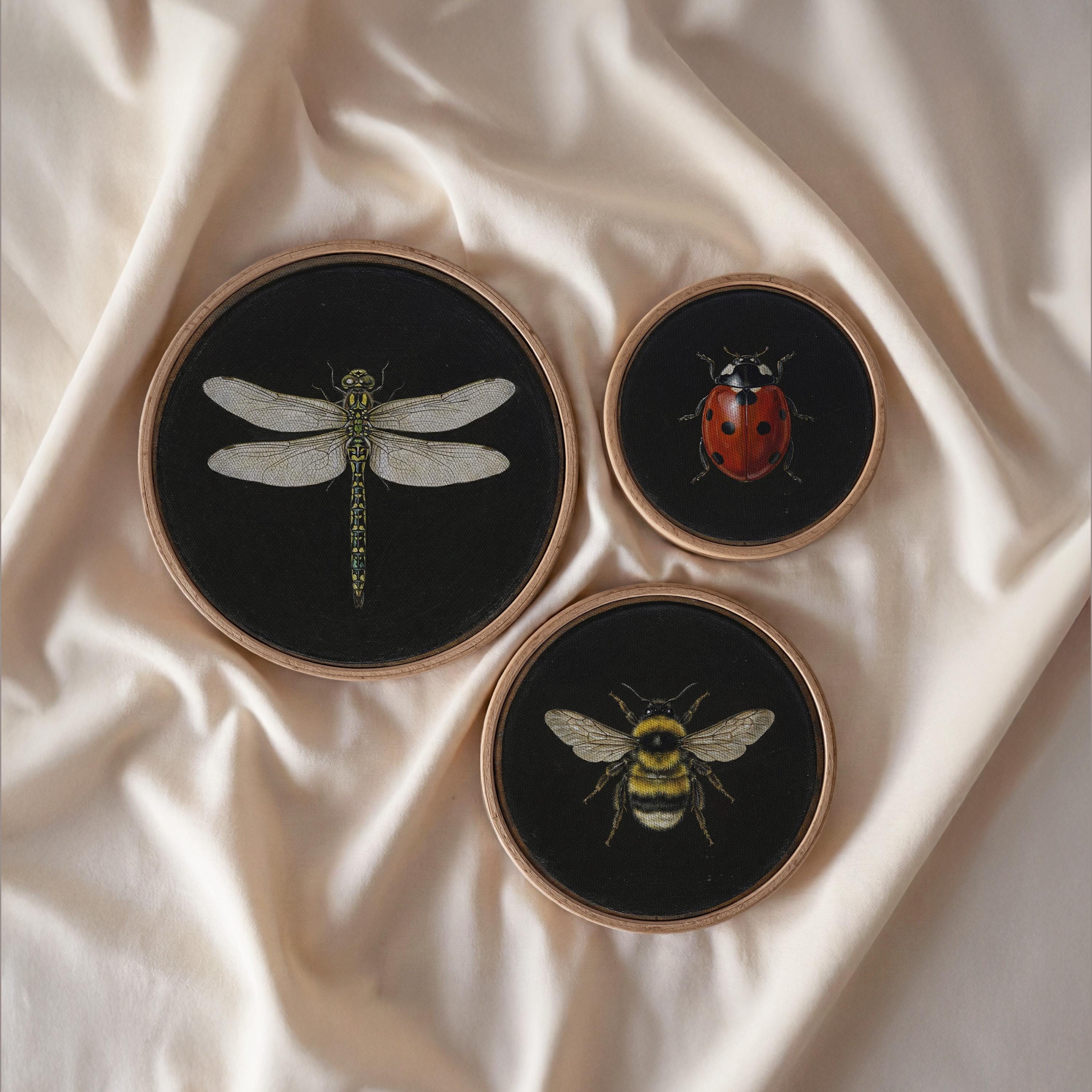 Insect Canvas Wall Art Set, Dragonfly, Bee, Ladybug, Cottagecore Decor Insect Canvas Wall Art Set, Dragonfly, Bee, Ladybug, Cottagecore Decor