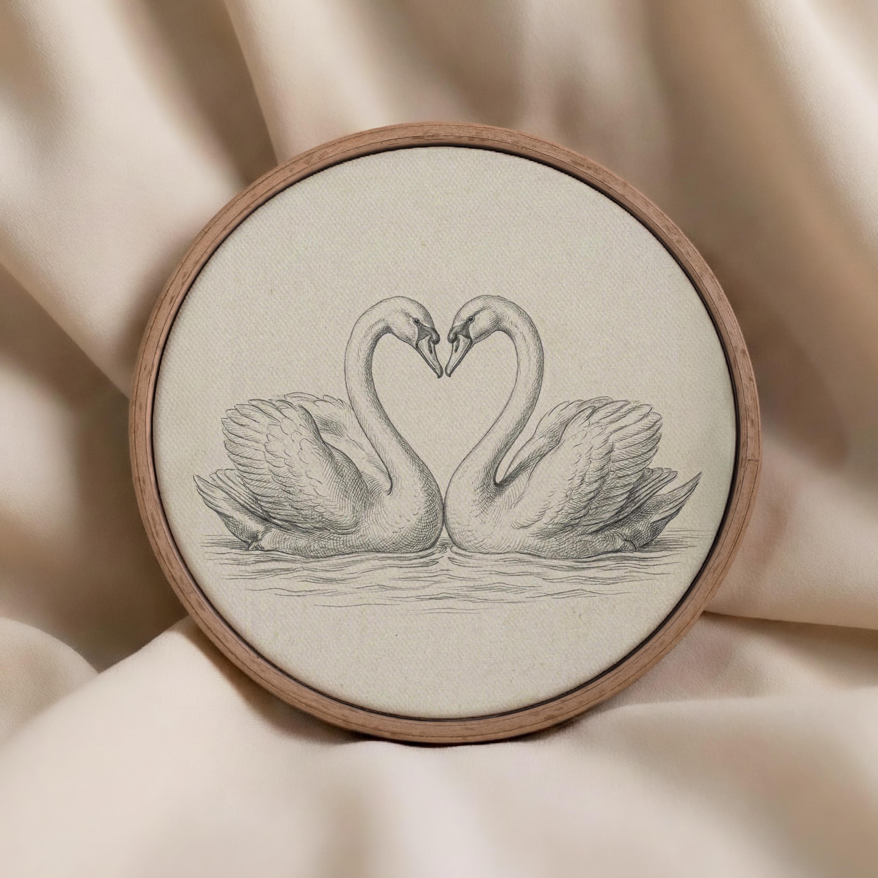 Vintage Swan Love Sketch Art Print, Romantic Bird Wall Decor, Minimal Antique Line Drawing Vintage Swan Love Sketch Art Print, Romantic Bird Wall Decor, Minimal Antique Line Drawing