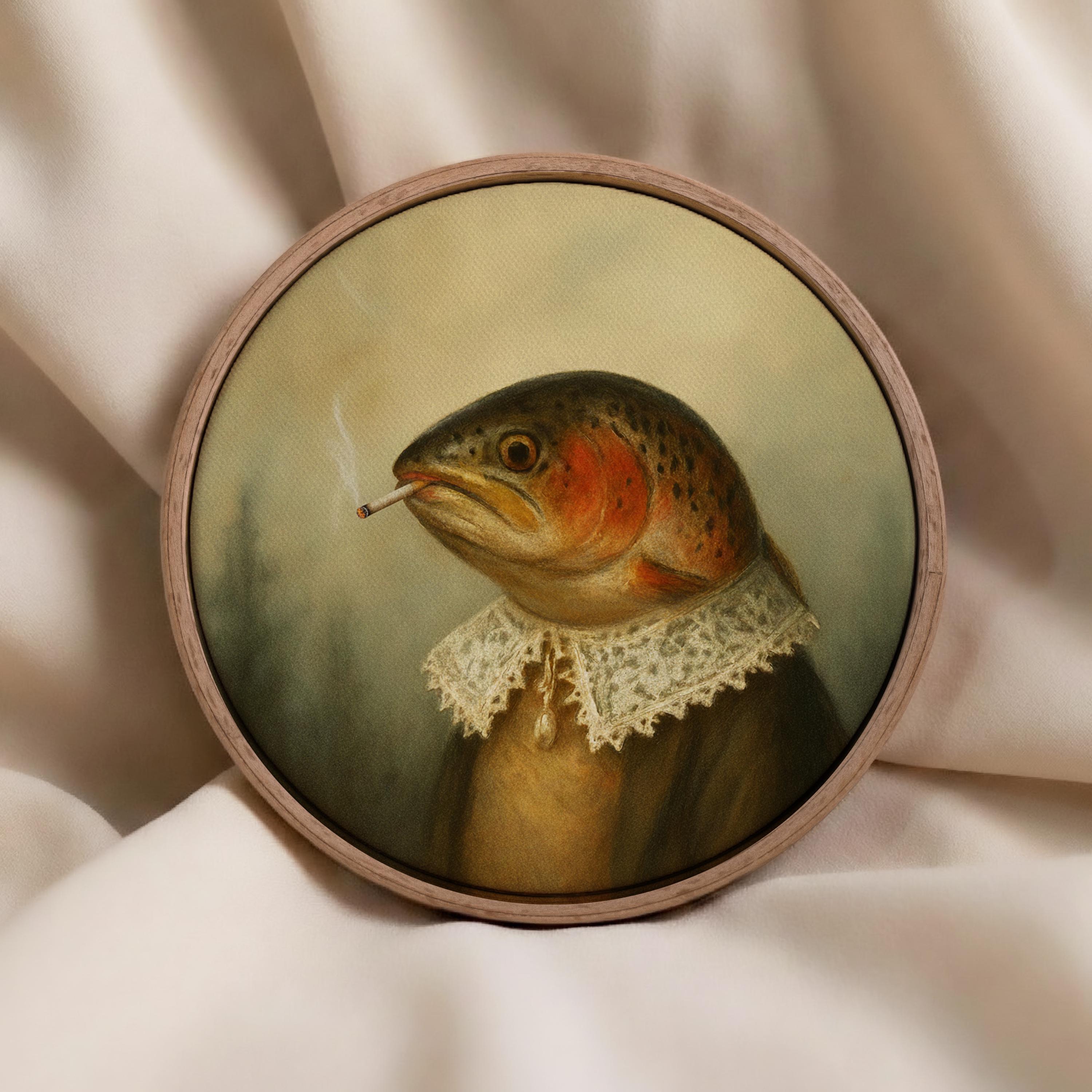 Whimsical Trout Portrait Wall Art, Funny Animal Canvas Print, Quirky Vintage Style Decor, Cottagecore Eclectic Home Art Whimsical Trout Portrait Wall Art, Funny Animal Canvas Print, Quirky Vintage Style Decor, Cottagecore Eclectic Home Art