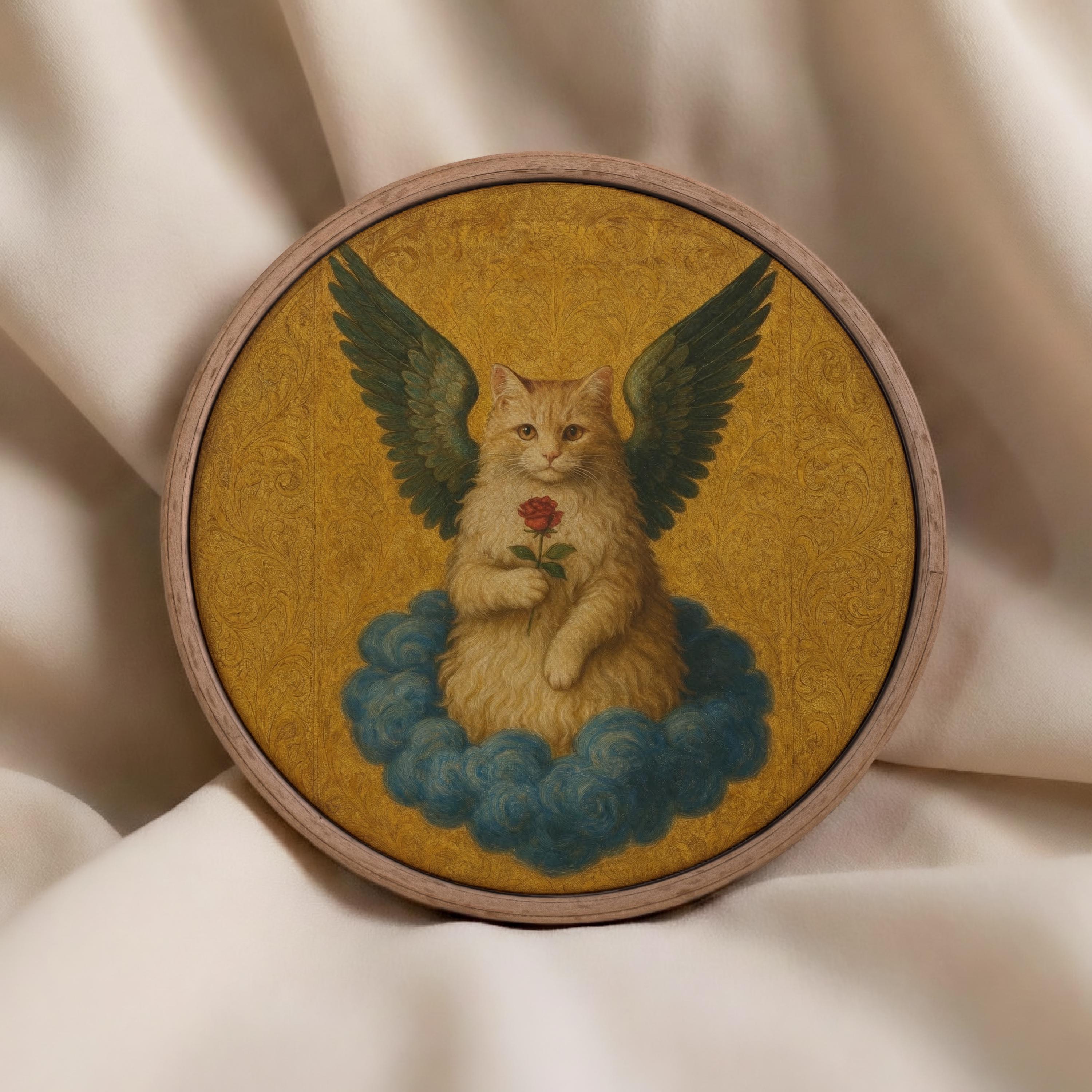 Angel Cat Wall Art Print, Whimsical Heavenly Kitten Painting, Vintage Surreal Pet Portrait Angel Cat Wall Art Print, Whimsical Heavenly Kitten Painting, Vintage Surreal Pet Portrait