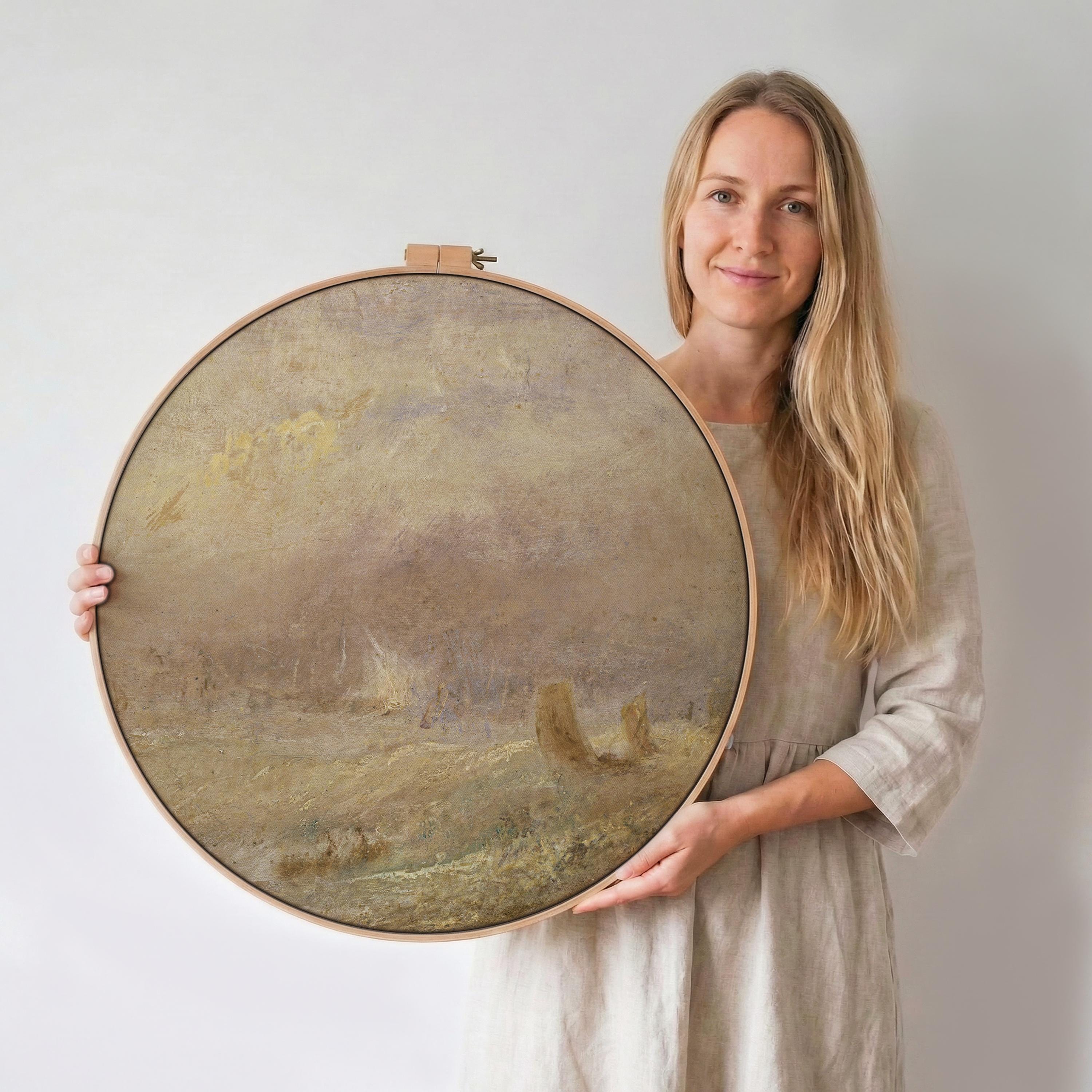 Large Round Wall Art, Vintage Neutral Seascape Print, Misty Coastal Landscape Painting Large Round Wall Art, Vintage Neutral Seascape Print, Misty Coastal Landscape Painting
