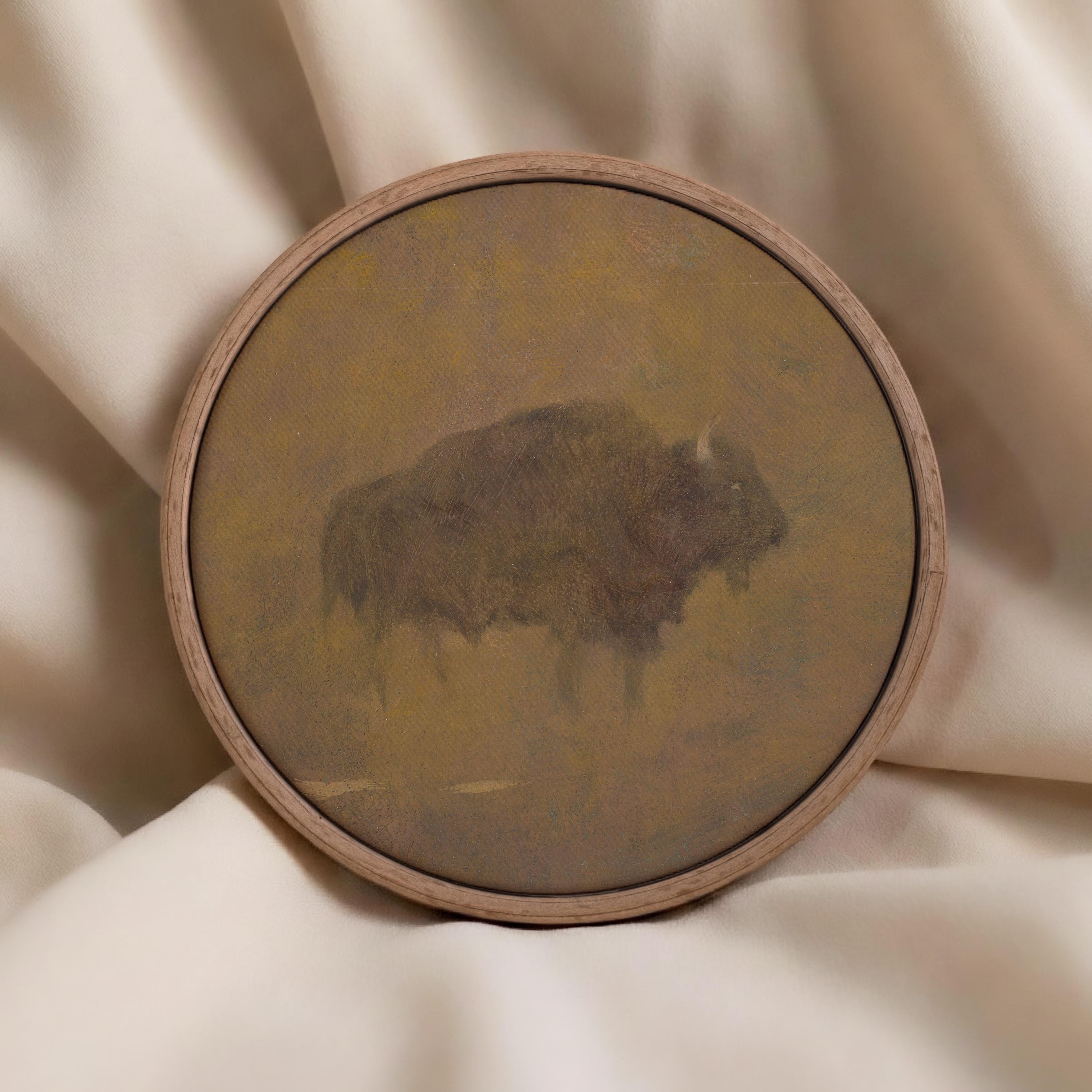 Bison Wall Art · Vintage Buffalo Painting · Moody Western Decor · Rustic Animal Nature Gift