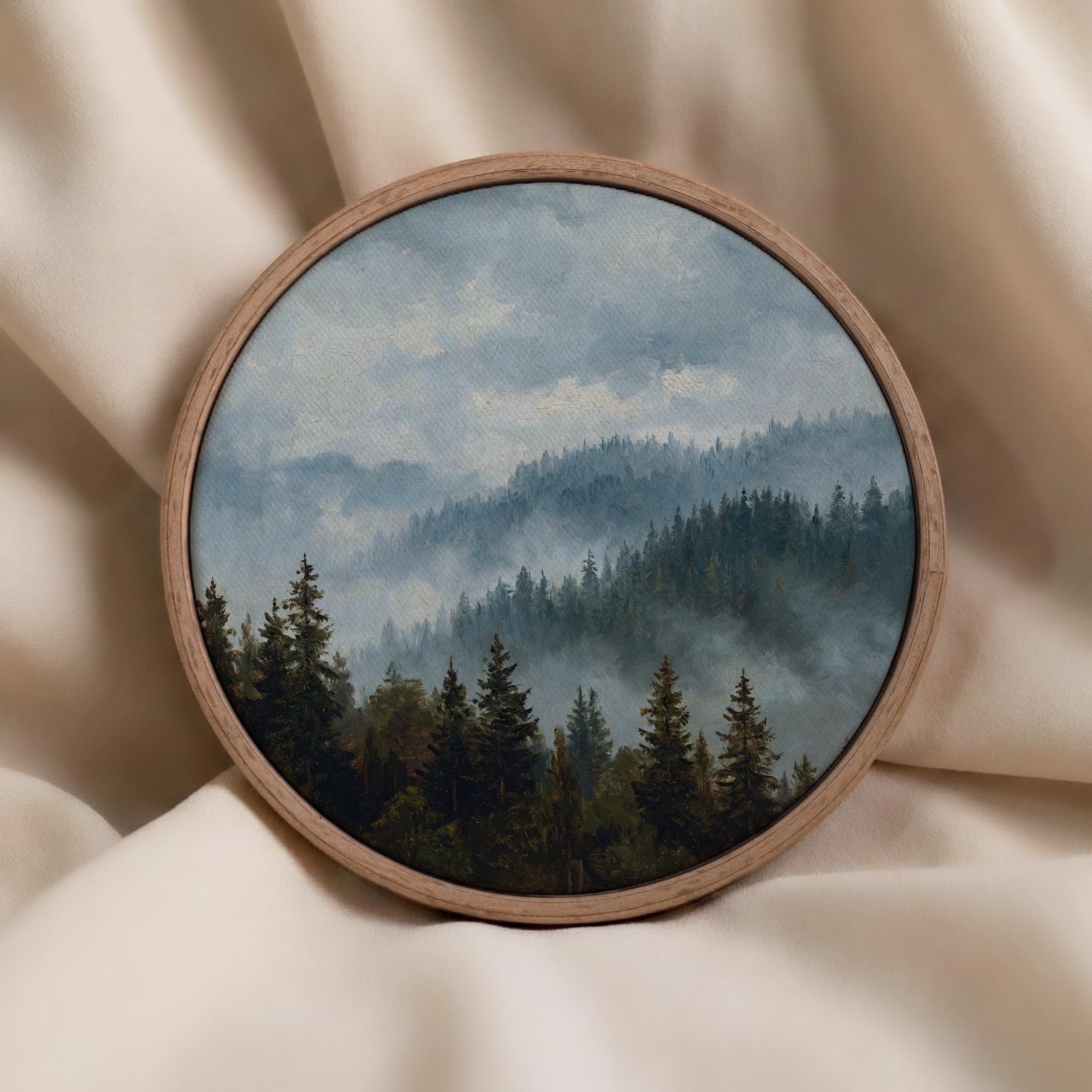 Forest Landscape Canvas Print, Misty Pine Mountain Wall Art, Moody Blue Green Nature Decor Forest Landscape Canvas Print, Misty Pine Mountain Wall Art, Moody Blue Green Nature Decor