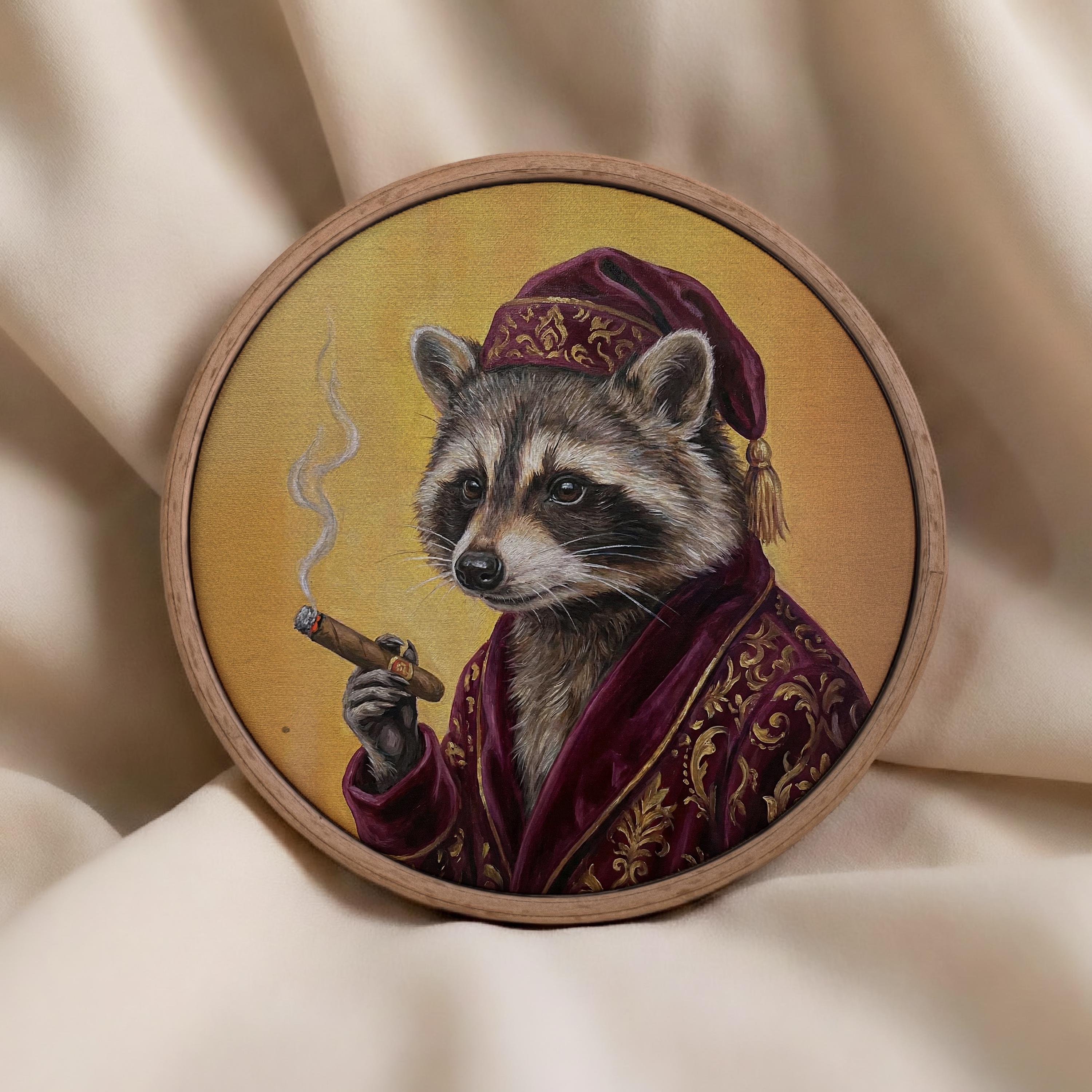 Smoking Raccoon Wall Art Funny Animal Wall Art, Vintage Baroque Style Painting
