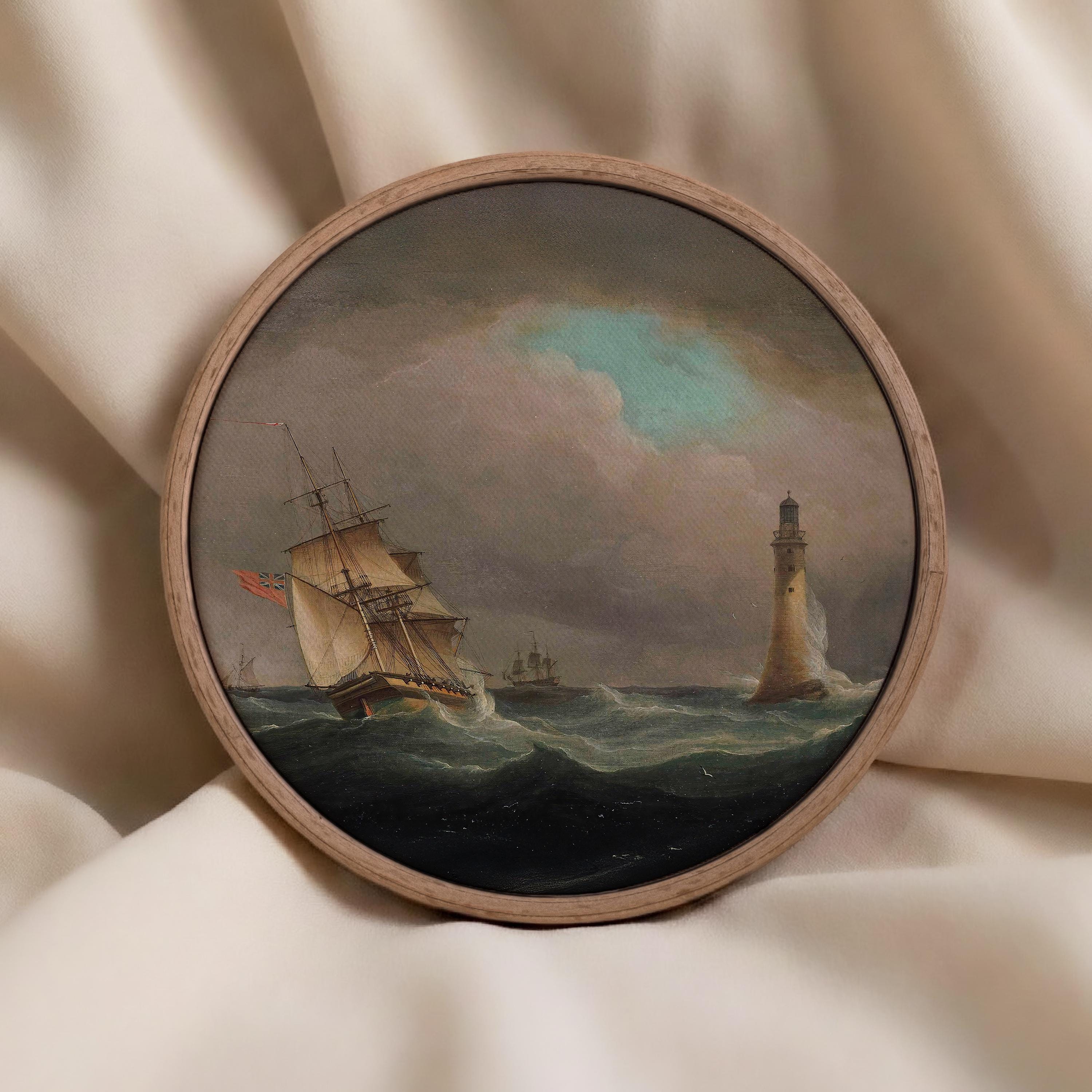 Tall Ship Storm Wall Art · Vintage Sailing Ship Painting · Nautical Maritime Decor · Sea Gift