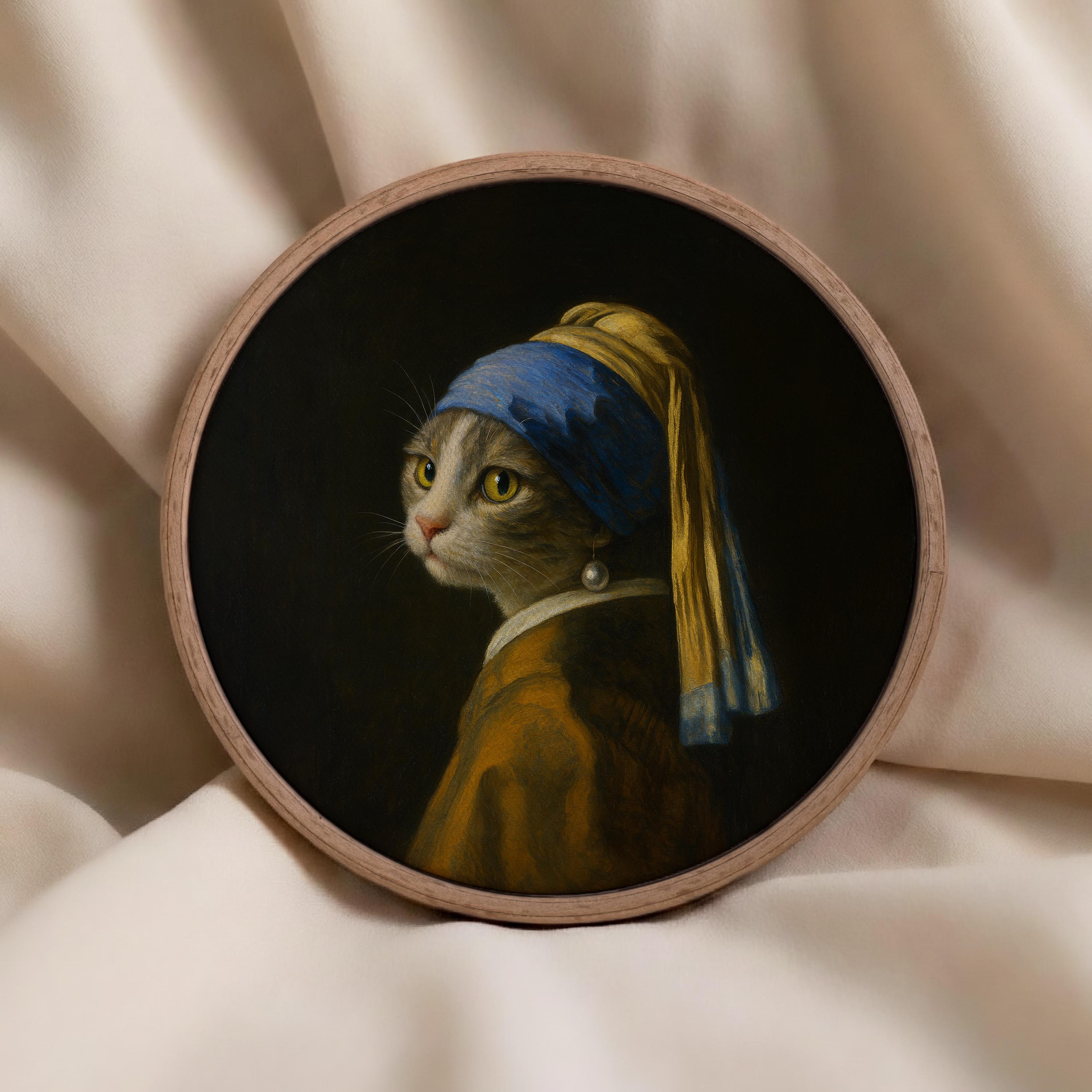 Girl With a Pearl Earring Cat Art Print, Funny Dutch Master Parody, Vintage Cat Portrait Girl With a Pearl Earring Cat Art Print, Funny Dutch Master Parody, Vintage Cat Portrait