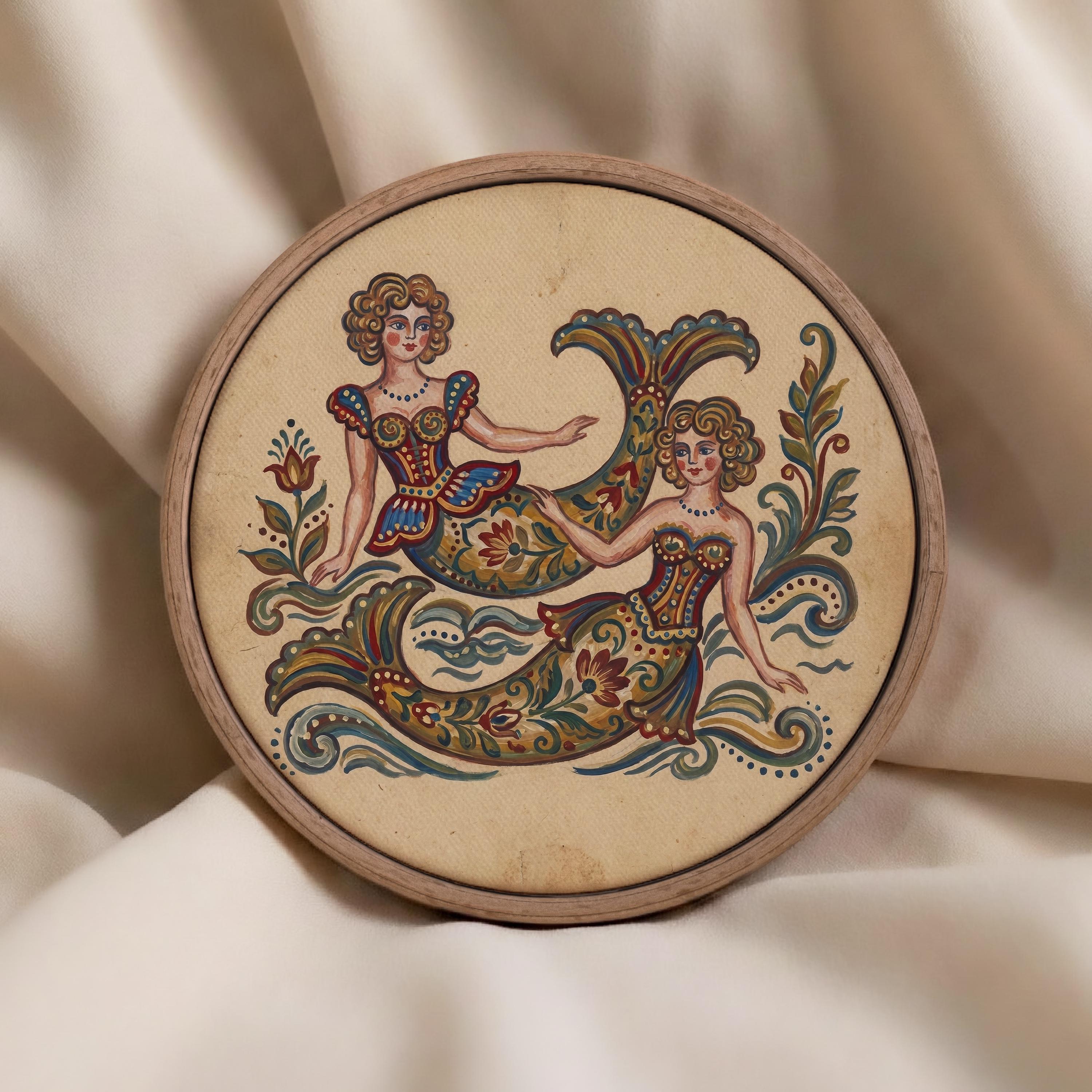 Folk Art Mermaid Wall Art · Twin Mermaids Painting · Coastal Maximalist Decor · Mermaid Lover Gift