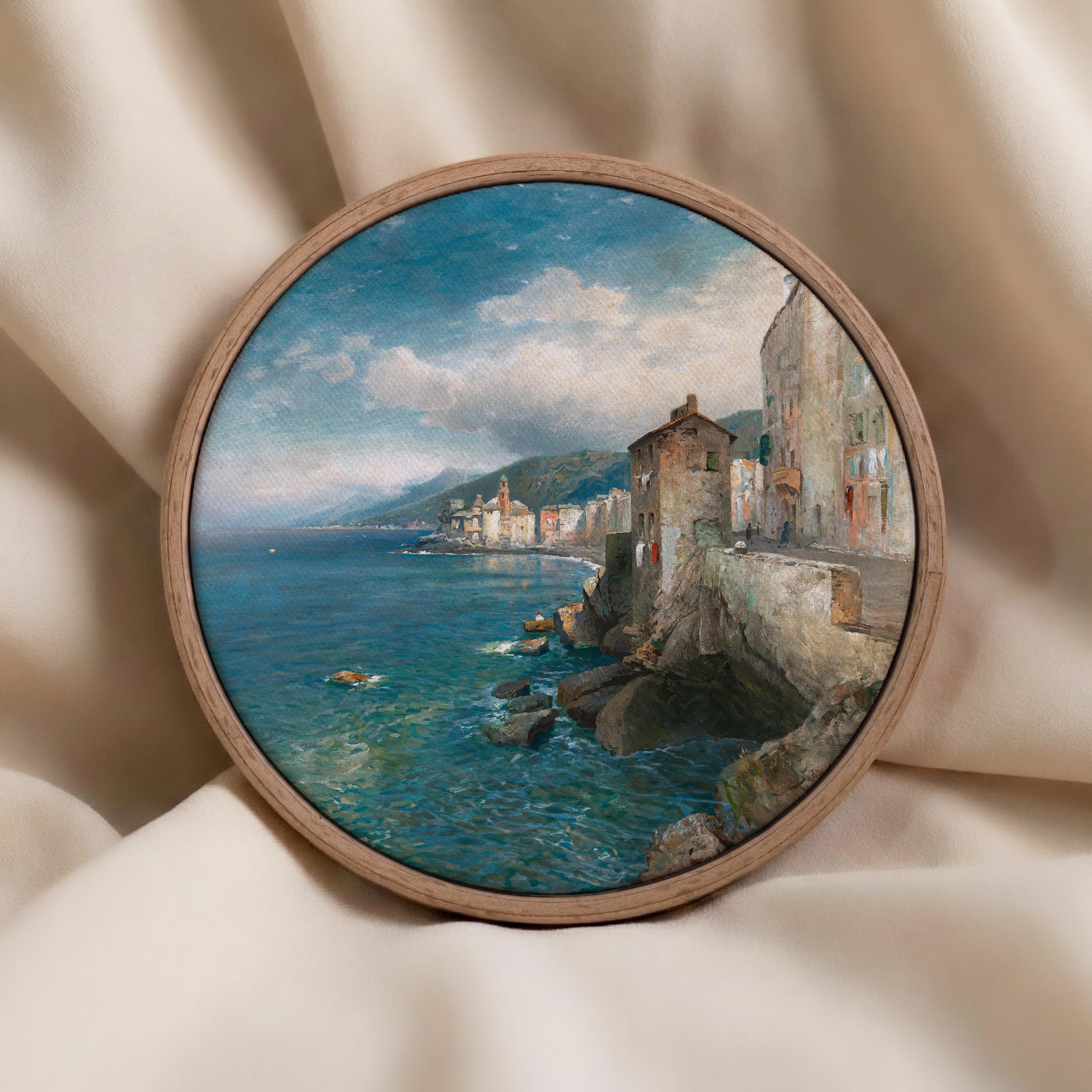 Vintage Coastal Village Art Print - Serene Seaside Town Illustration - Antique Style Landscape Wall Decor