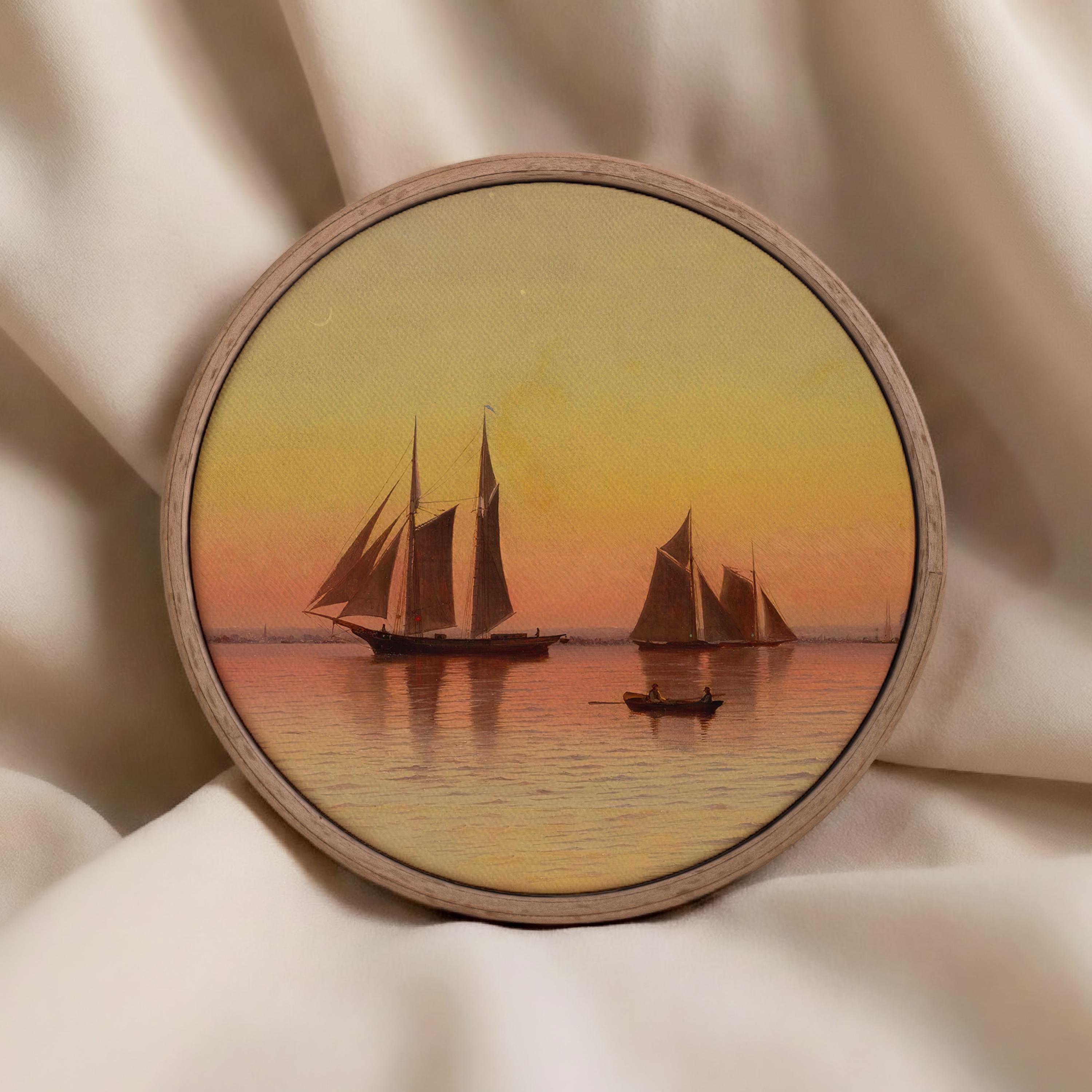 Serene Sunset Sailboats Painting - Vintage Maritime Art Print - Coastal Wall Art for Home Decor