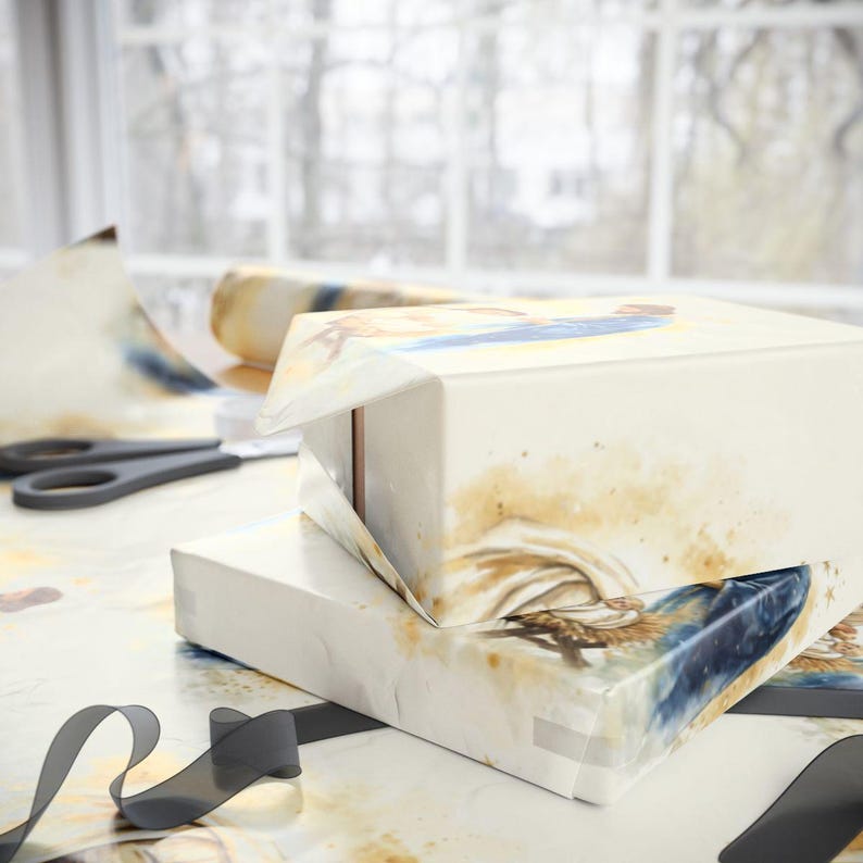Nativity Scene Christmas Wrapping Paper, Jesus Mary Joseph, Holiday ...