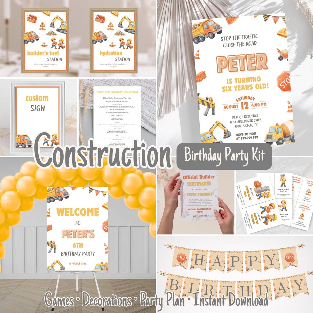 Construction Birthday Party Kit, Dump Truck Invitation, Games ...
