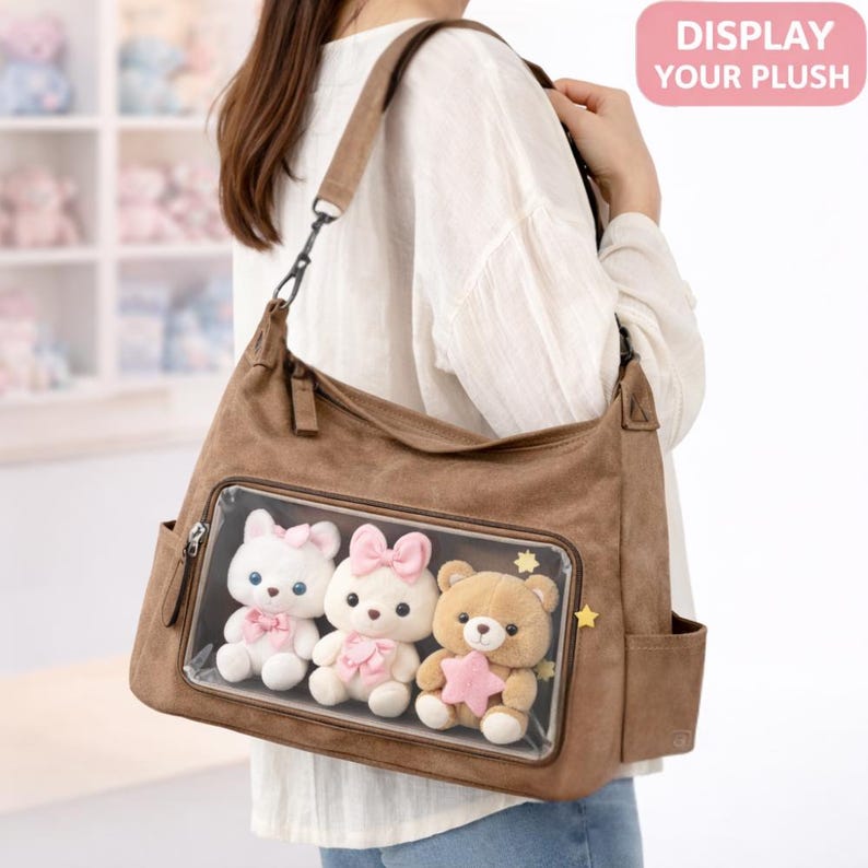 Ita Shoulder Bag With Clear Display Pocket, Tote Ita Bag, Crossbody Ita ...