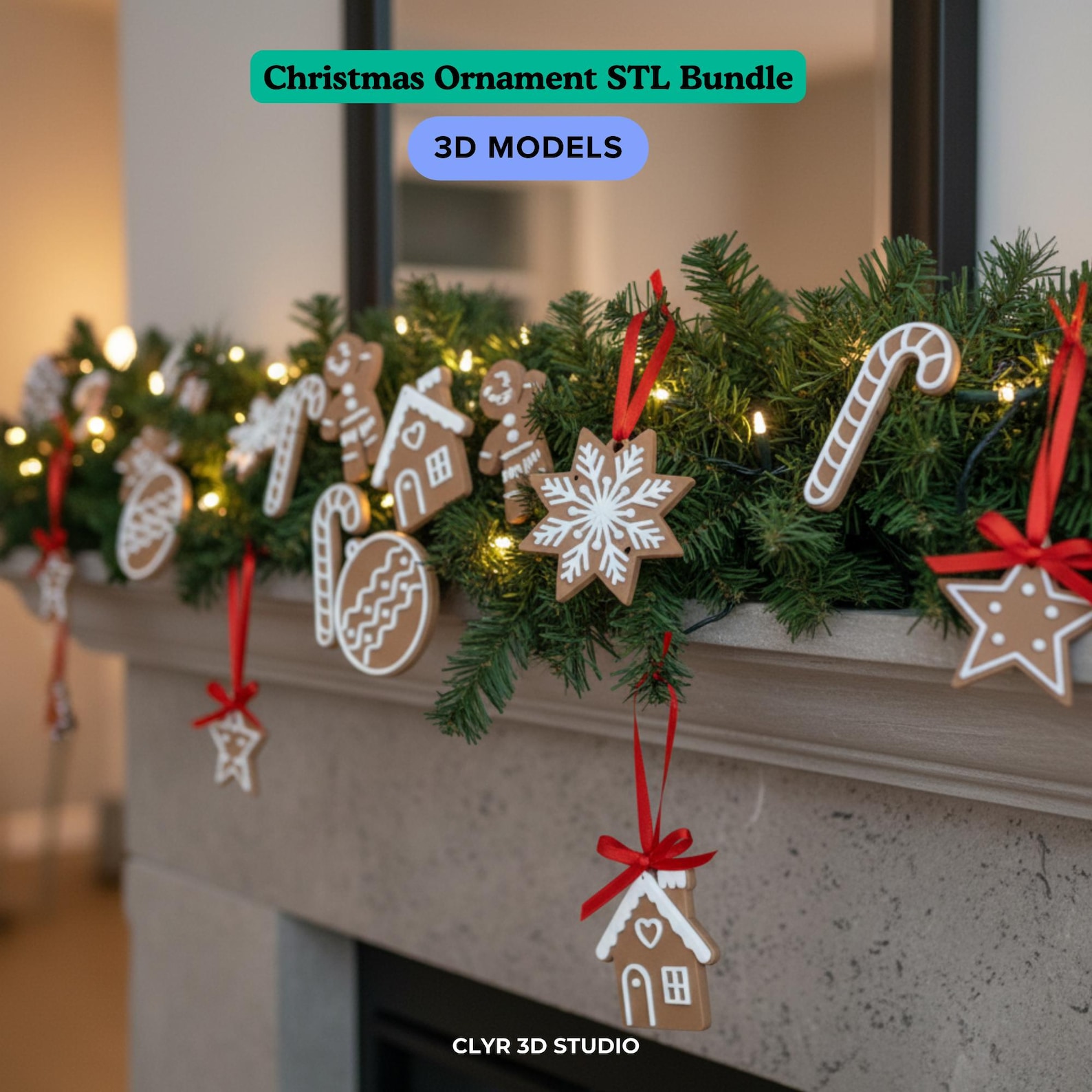 Christmas Ornament STL Bundle – Gingerbread, Snowflake, Candy Cane ...