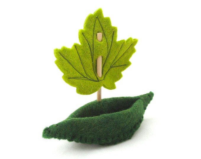 Toy Boat With a Leaf Sail Wool Felt Canoe Waldorf Toy | Etsy