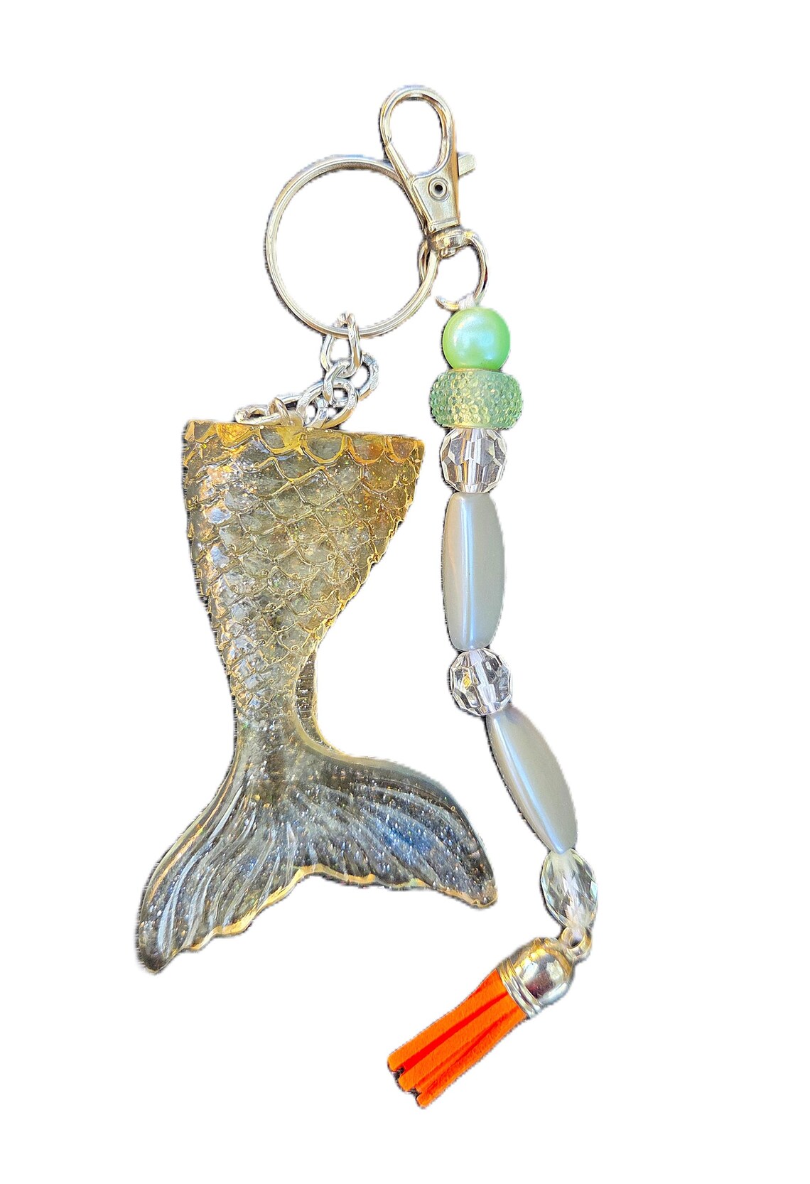 Mermaid Tail Resin Keychain – Beachy Coastal Keychain With Beads ...