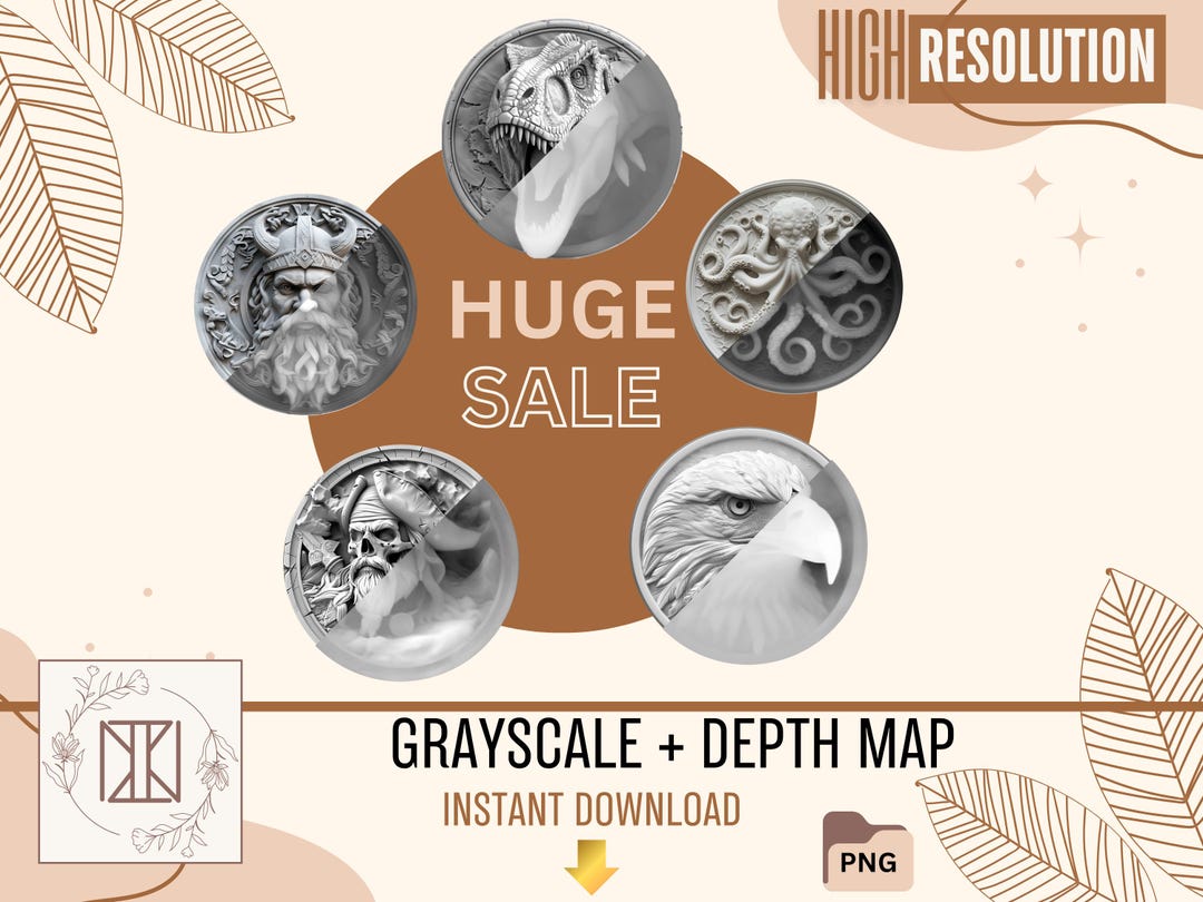 Coin Engraving PNG Bundle With Grayscale and Depth Maps for Laser ...