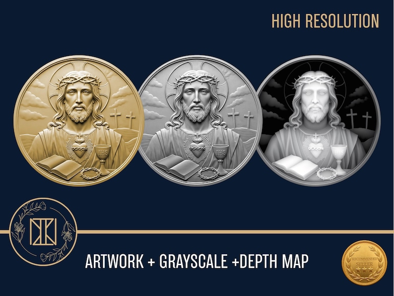 Jesus Christ Portrait PNG – Color, Grayscale & Depth Map for Laser ...