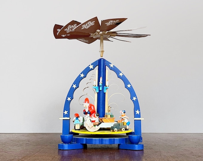 Vintage Erzgebirge Glasser Seiffen German Wooden Carousel Single Tier ...