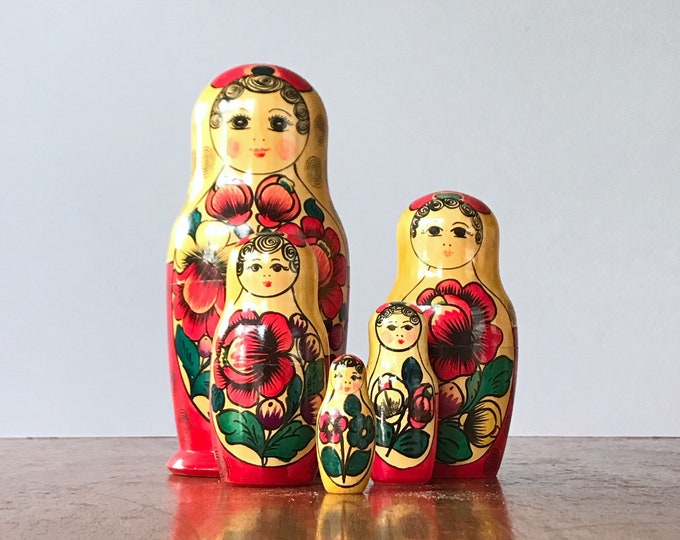 Set of Five 5 Large Vintage Soviet Era Russian Hand Painted Wooden ...