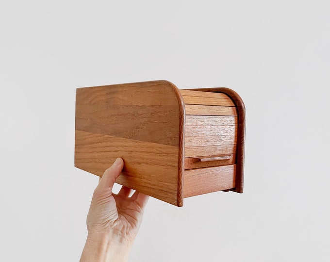 Long Vintage Danish Modern "teak Tech" Rectangular Teak Wood Tambour ...