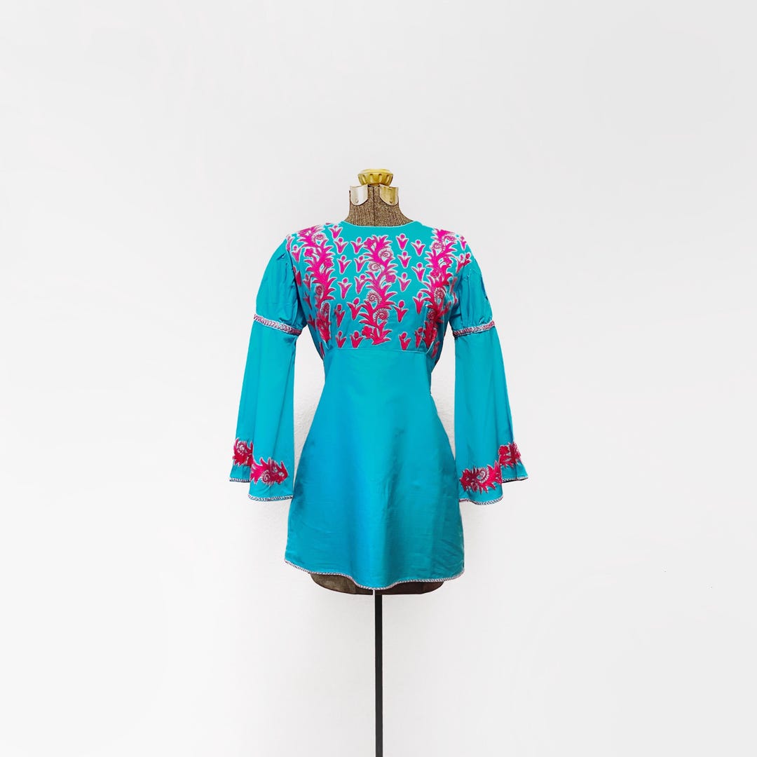Vintage 60's 70's Olga Fisch Folklore Ecuadorian Folk Boho Bell Sleeve ...