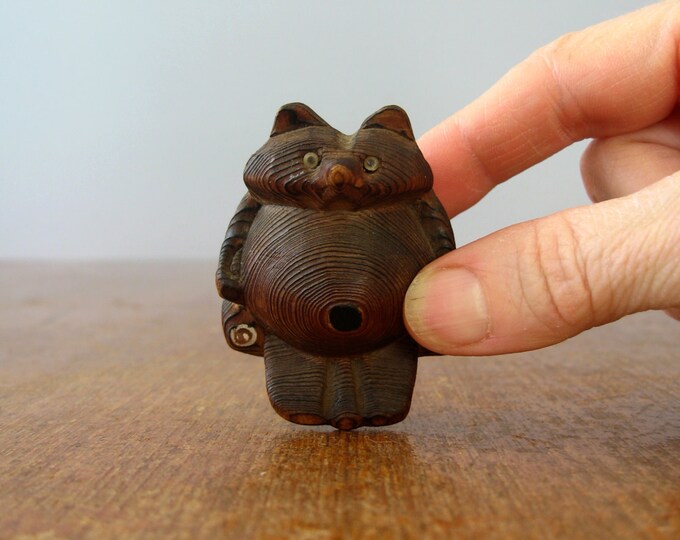 Tiny Vintage Carved Wood Tanuki Figurine - Etsy