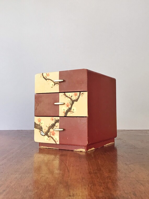 Vintage Japanese Inlaid and Painted Wooden Chippy Lacquerware | Etsy