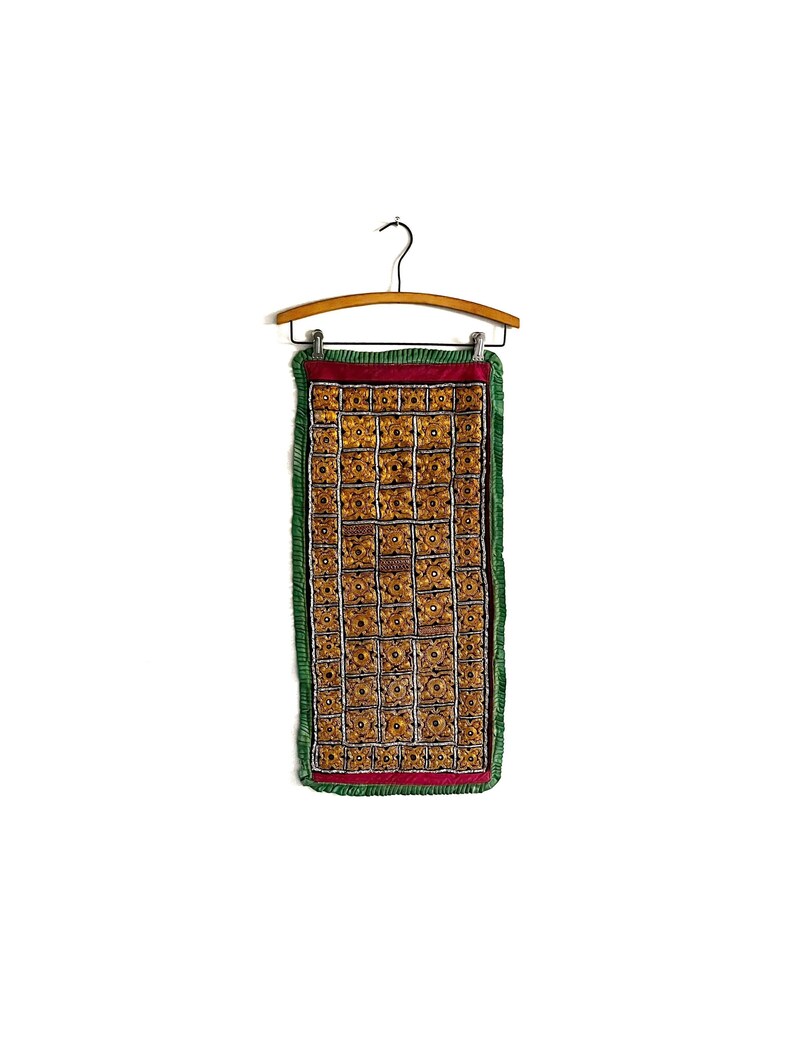 Antique / Vintage Indian Embroidered Mirror Work Textile Table Topper ...