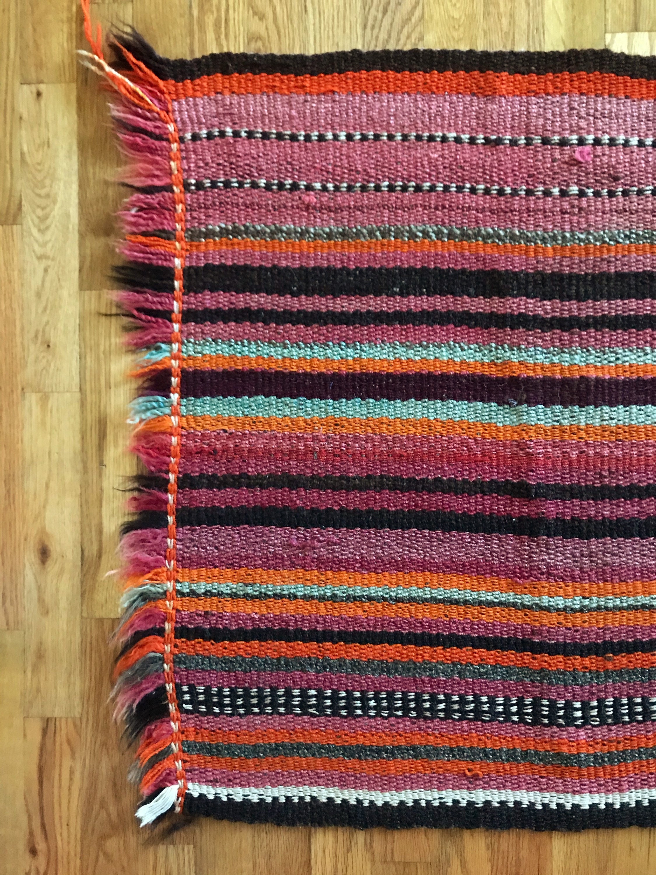 Vintage Handwoven Striped Wool Throw Rug / Runner | Etsy