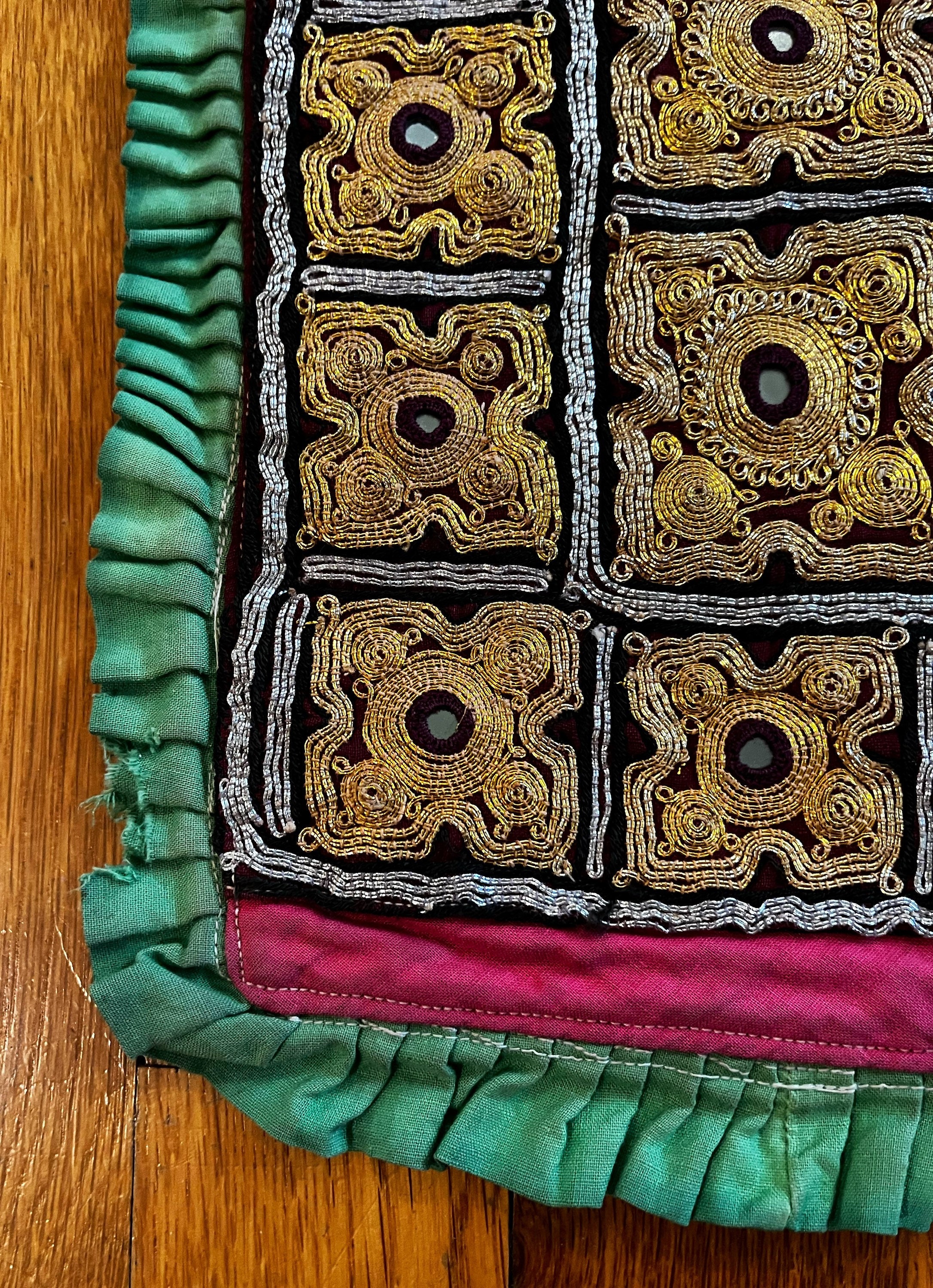 Antique / Vintage Indian Embroidered Mirror Work Textile Table Topper ...