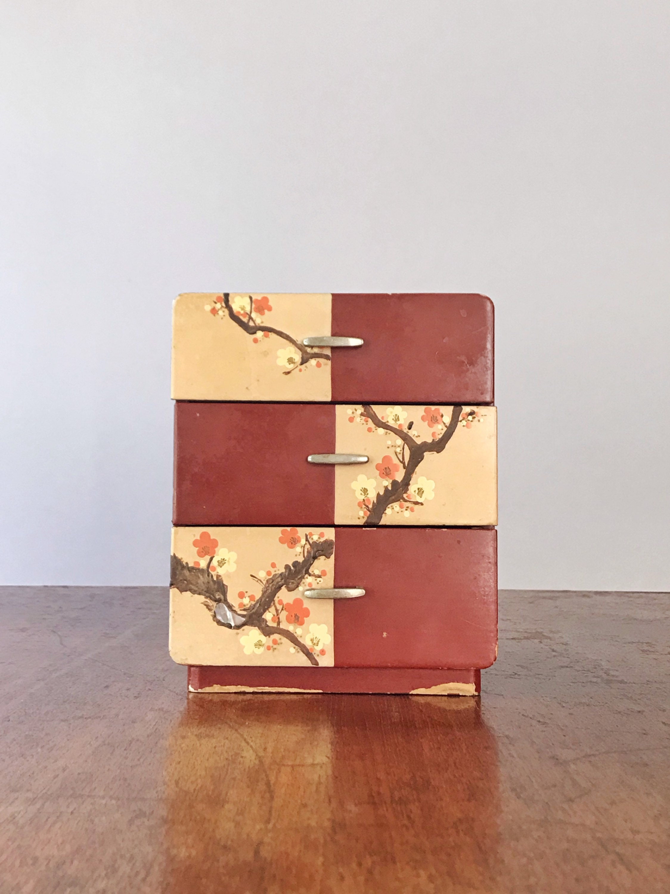 Vintage Japanese Inlaid and Painted Wooden Chippy Lacquerware | Etsy