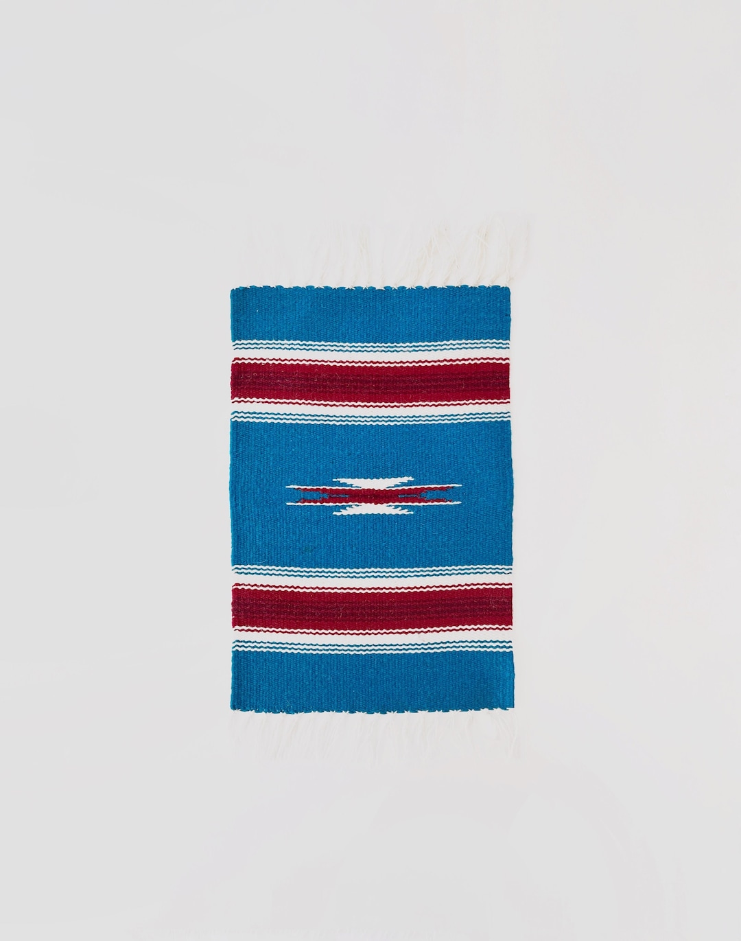 Small Vintage Ortega's Handwoven Wool Table Topper / Runner Blue Cream ...